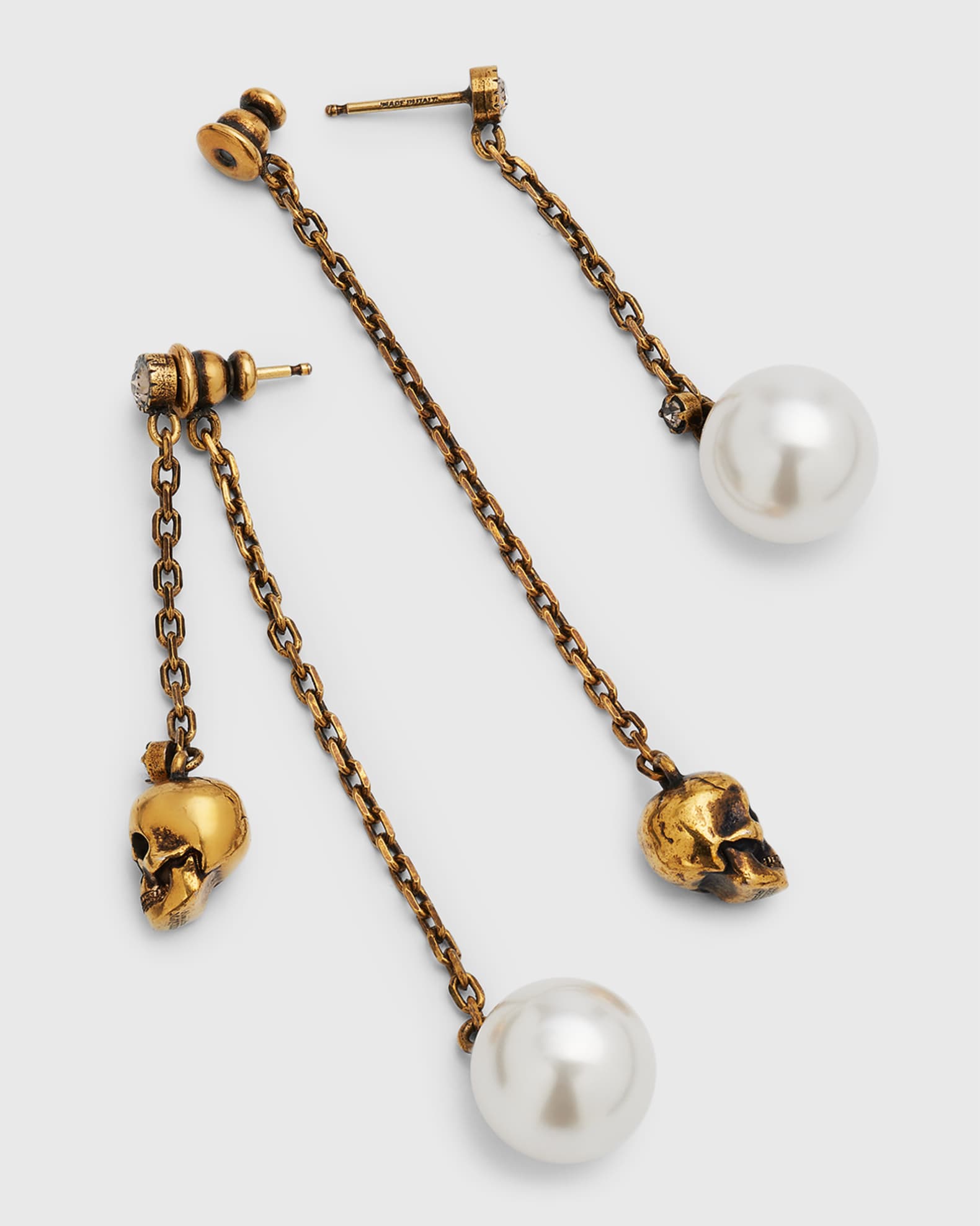 Alexander McQueen Pearly Skull Dangle Earrings | Neiman Marcus