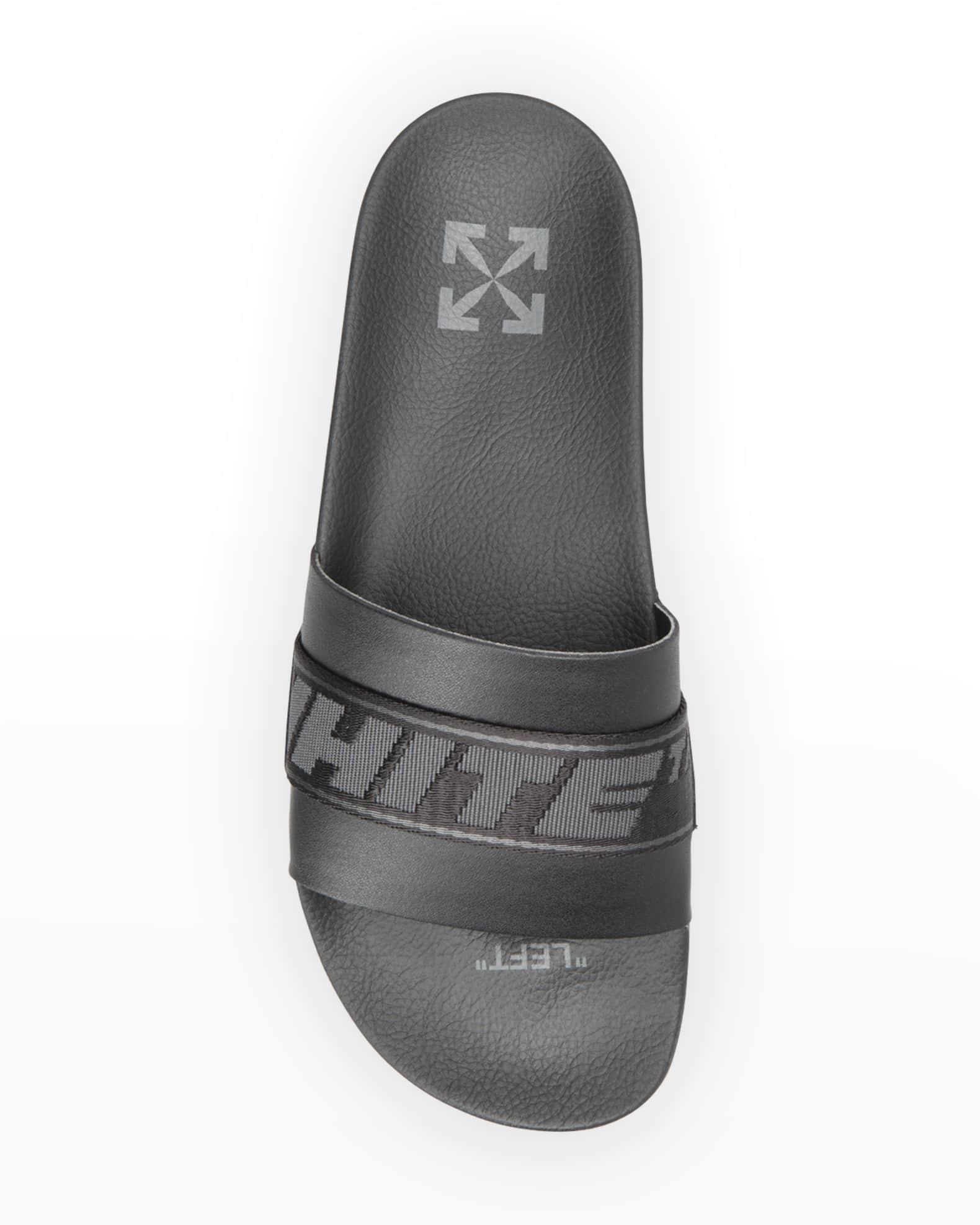 Off-White Men's Logo Industrial Belt Pool Slides, Black | Neiman Marcus