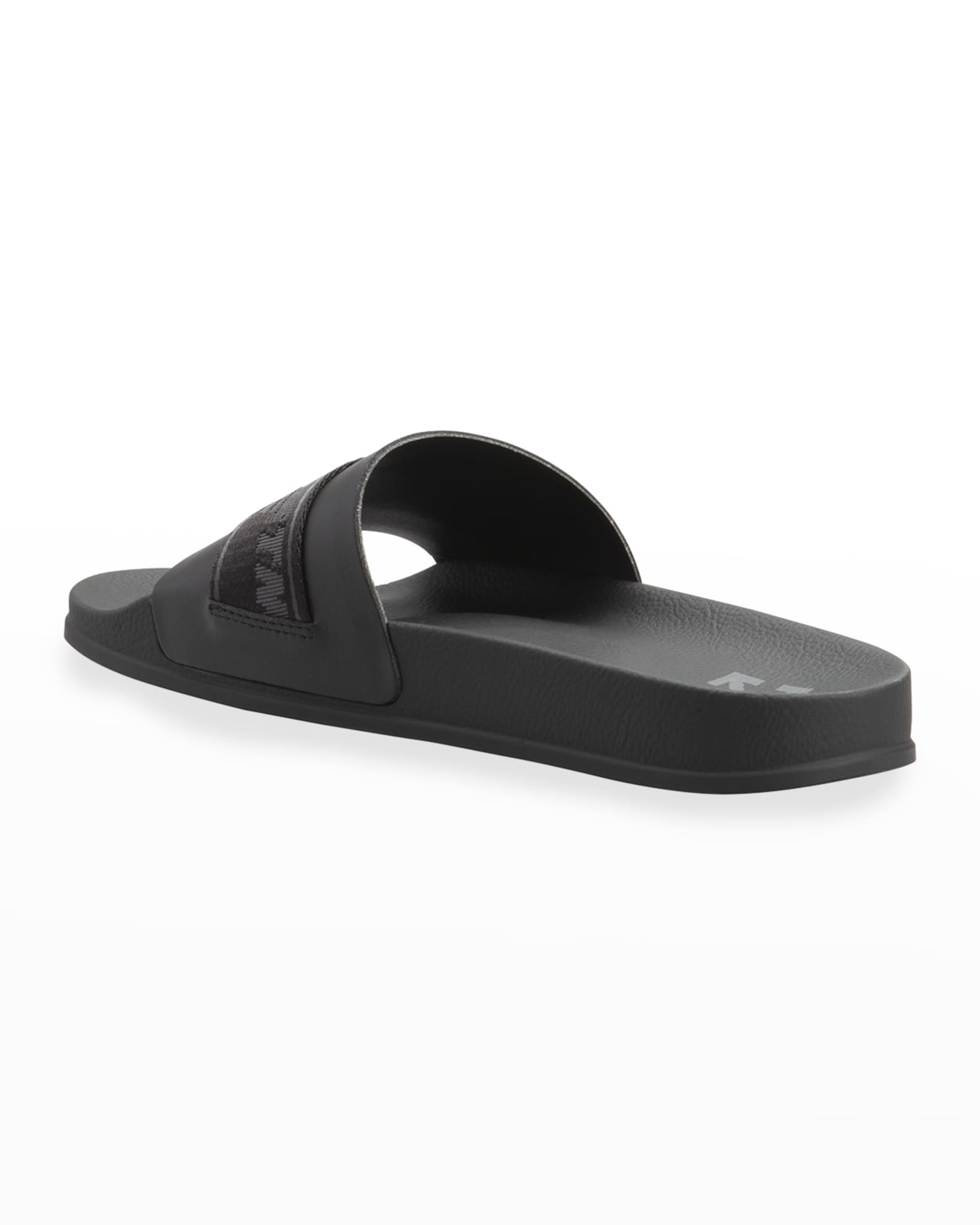Off-White Men's Logo Industrial Belt Pool Slides, Black | Neiman Marcus