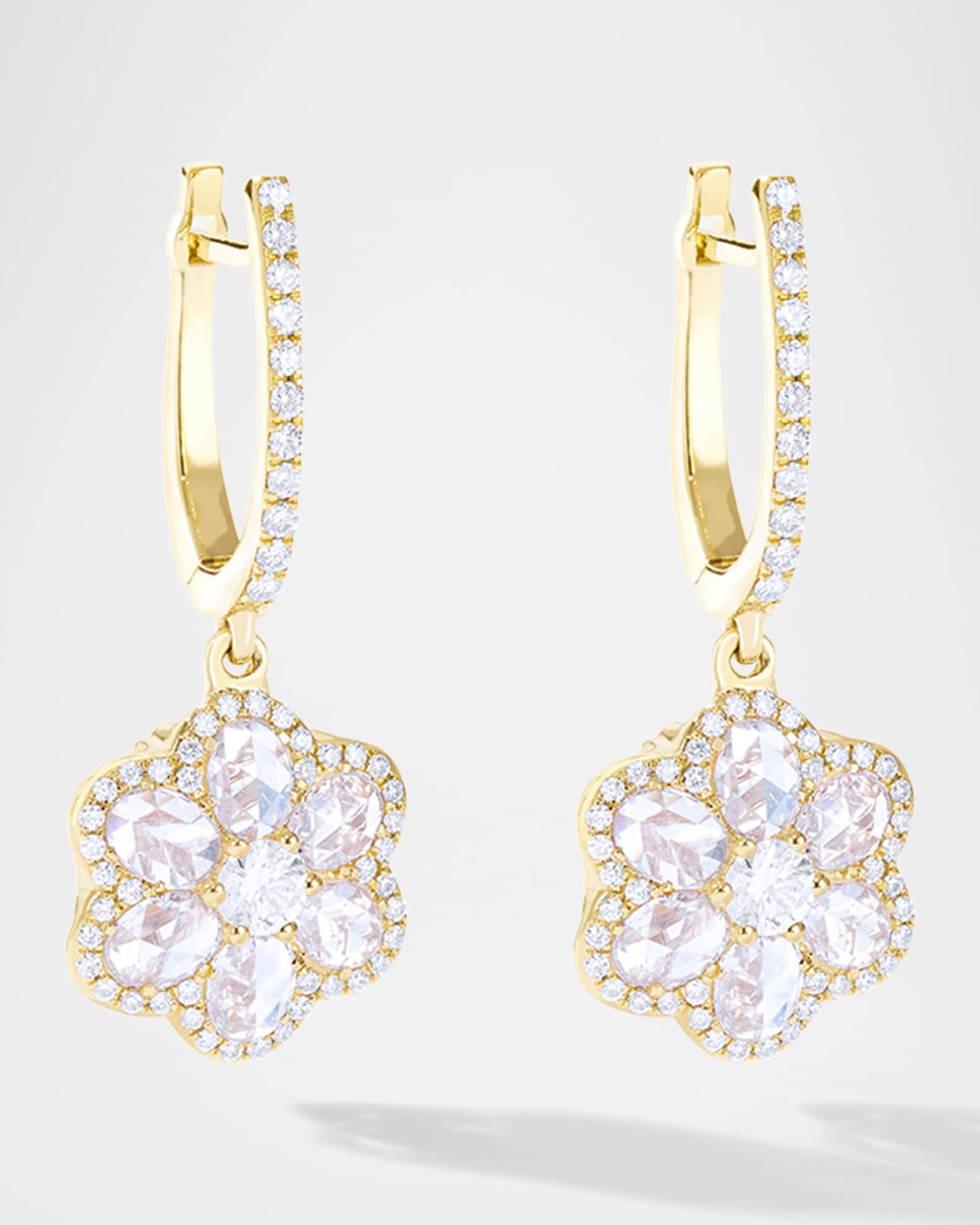 64 Facets 18K Yellow Gold Floral Diamond Earrings, 1.28tcw | Neiman Marcus