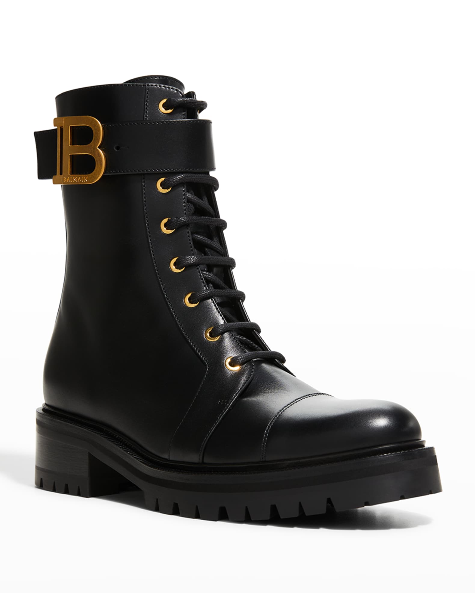 Balmain Romy Calfskin Buckle Ranger Booties | Neiman Marcus