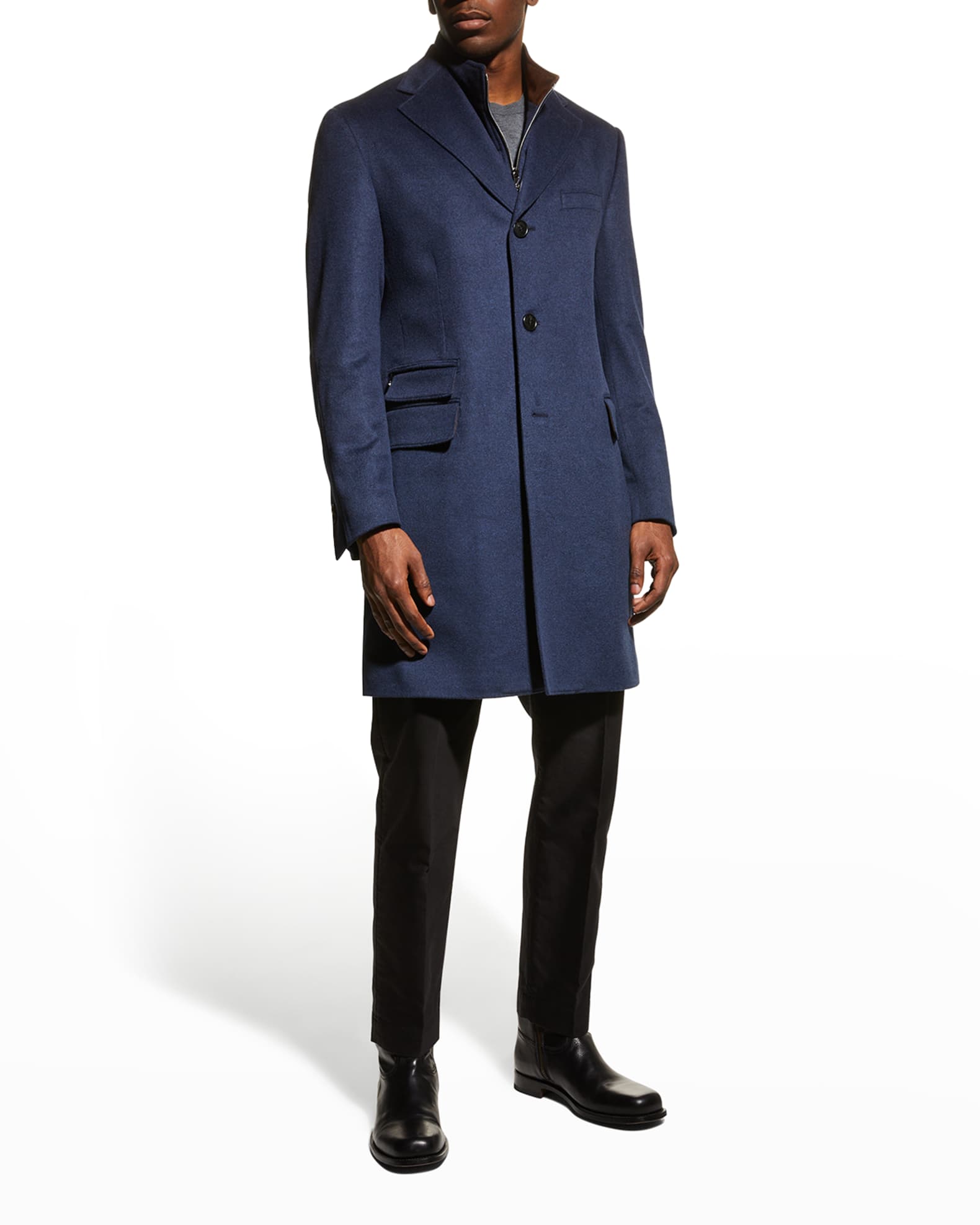 Corneliani Men's Wool Topcoat w/ Removable Chest Piece | Neiman Marcus