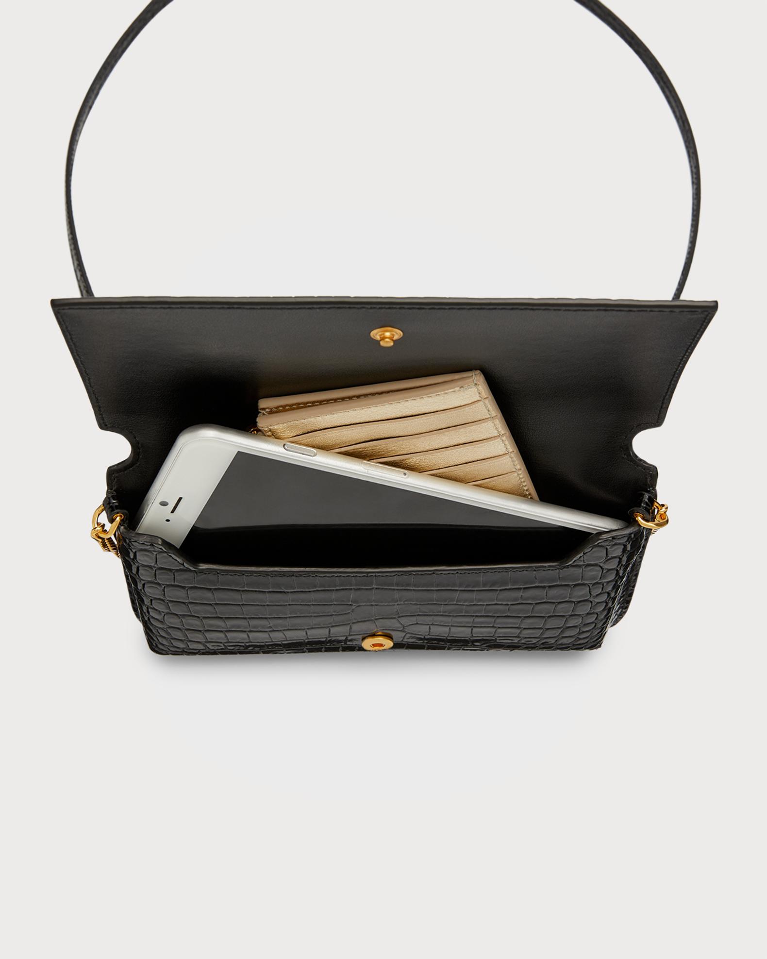 Saint Laurent YSL Croc Embossed Phone Holder Shoulder Bag Neiman Marcus