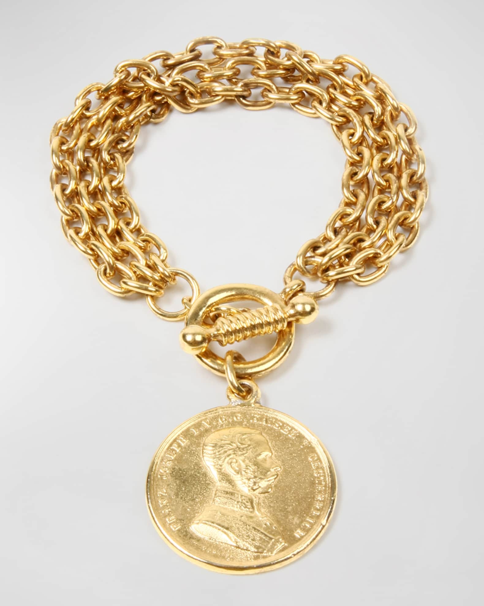 Ben-Amun Gold Triple-Row Chain Bracelet w/ Coin Pendant | Neiman Marcus