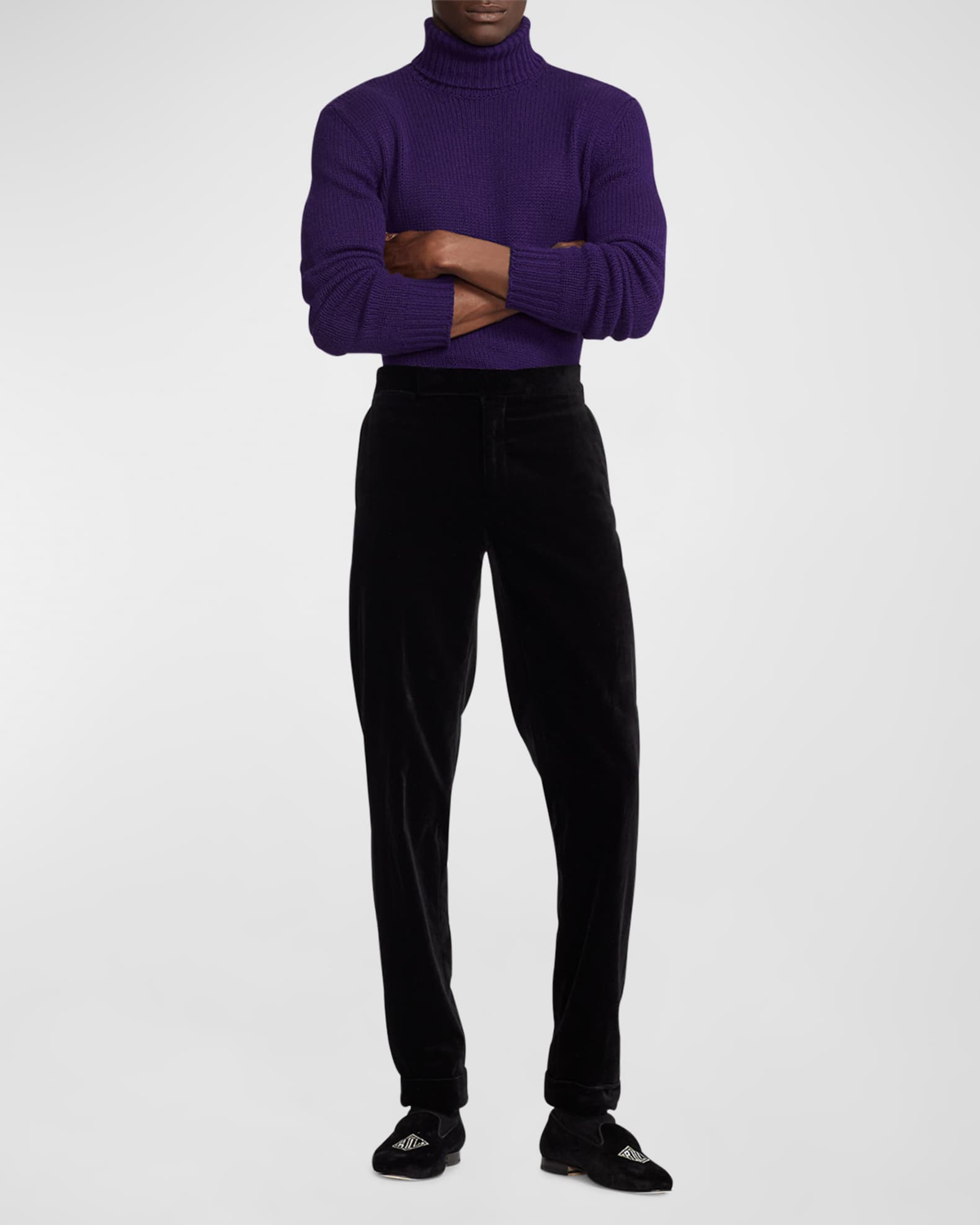 Ralph Lauren Purple Label Men's Velvet Side-Fastener Pants | Neiman Marcus