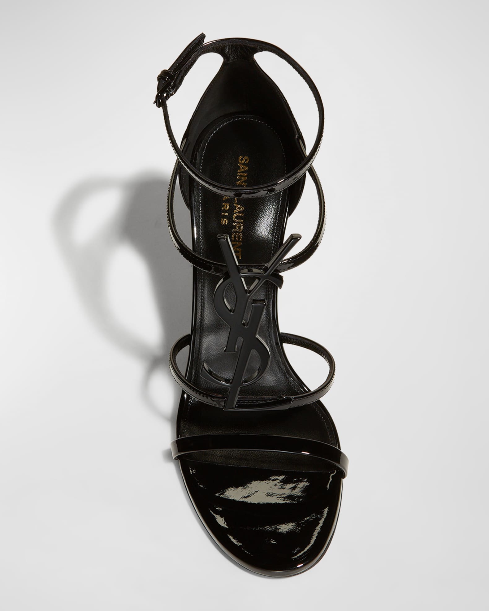 Saint Laurent 100mm Opyum YSL Patent Leather Sandals with Black ...