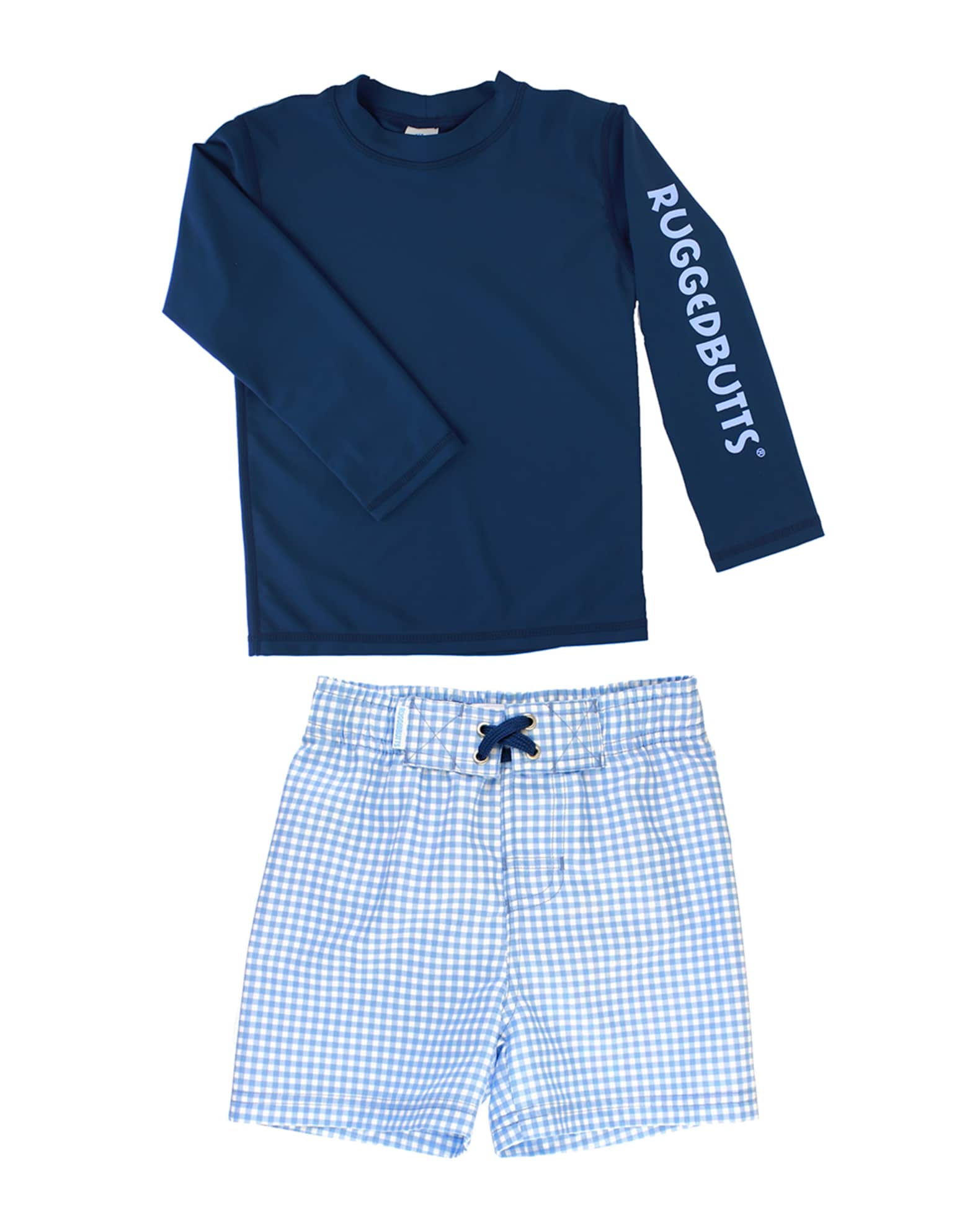 RuggedButts Boy's Solid Rash Guard w/ Printed Swim Trunks, Size 3M-7 ...