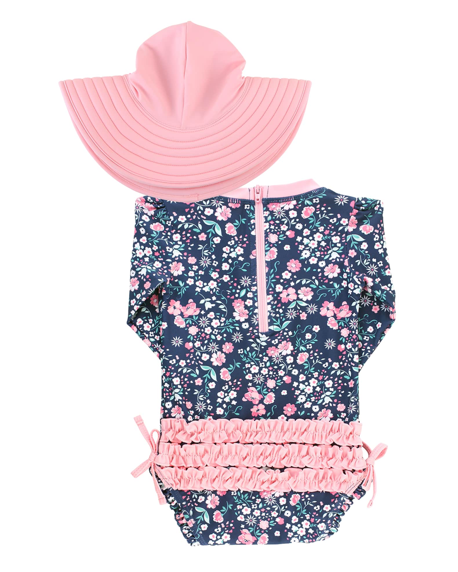 RuffleButts Girl's Print Rash Guard w/ Swim Hat, Size 0M-3 | Neiman Marcus