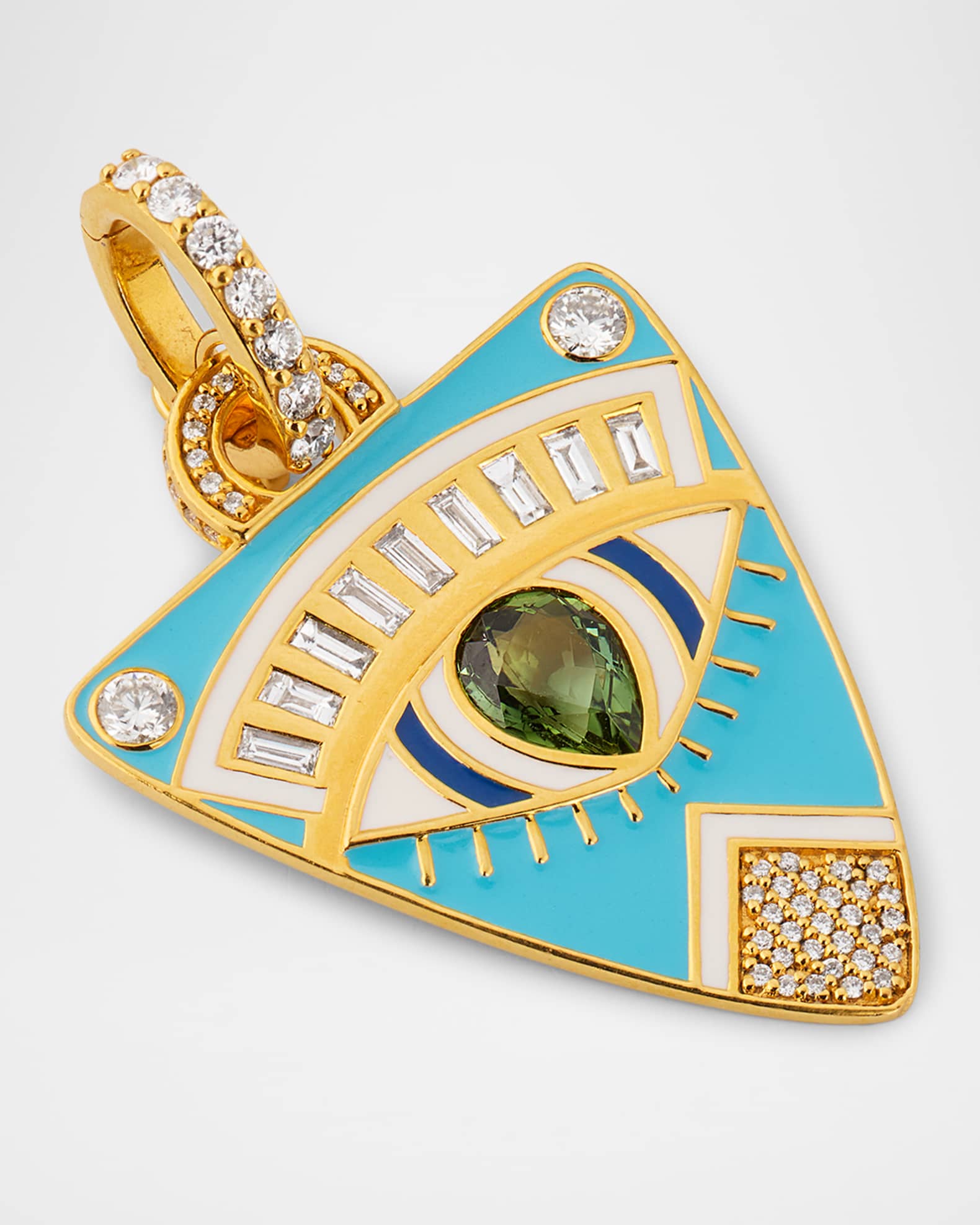 Buddha Mama 20K Sky Blue Enamel Guitar Pick Pendant with Green ...