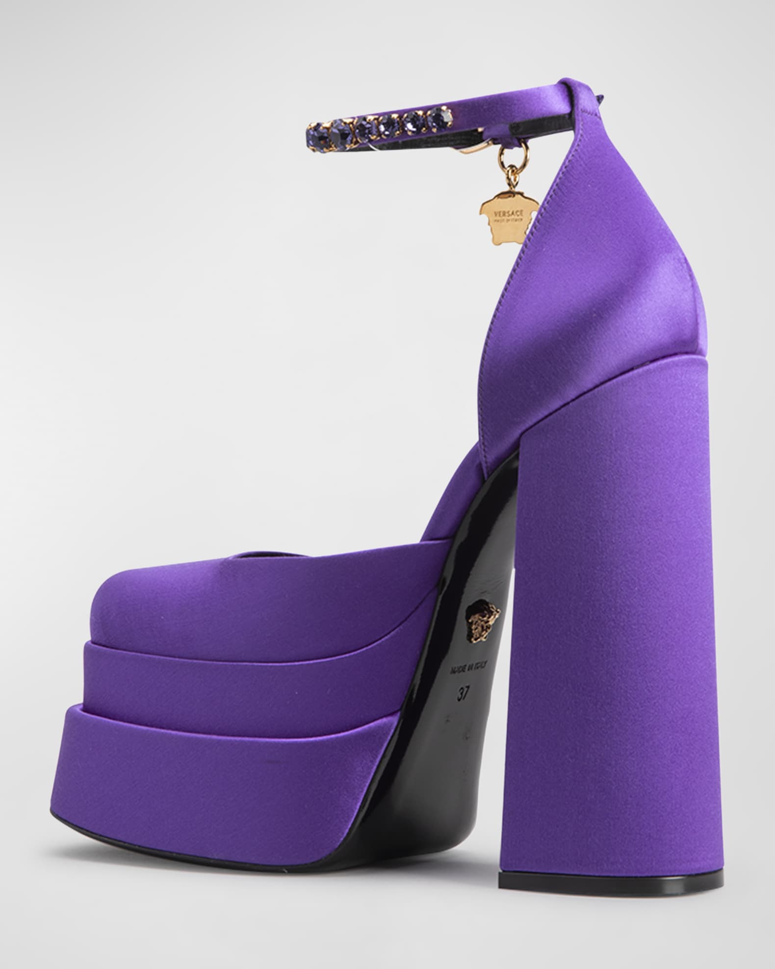 Versace 155mm La Medusa Platform Satin Mary Janes | Neiman Marcus