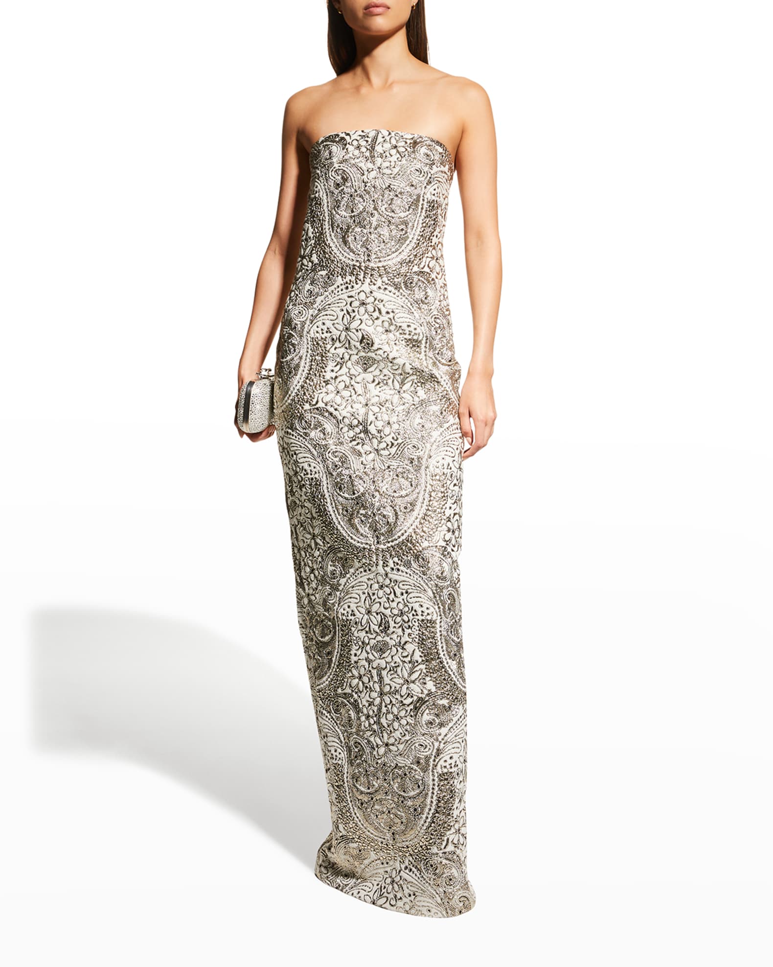 Monique Lhuillier Metallic Strapless Column Gown | Neiman Marcus