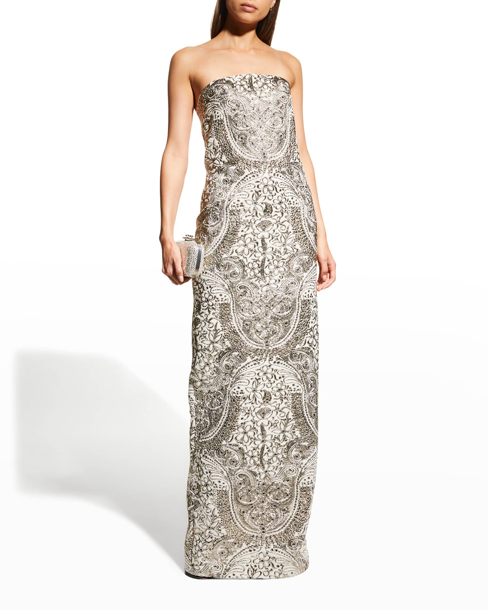 Monique Lhuillier Metallic Strapless Column Gown | Neiman Marcus