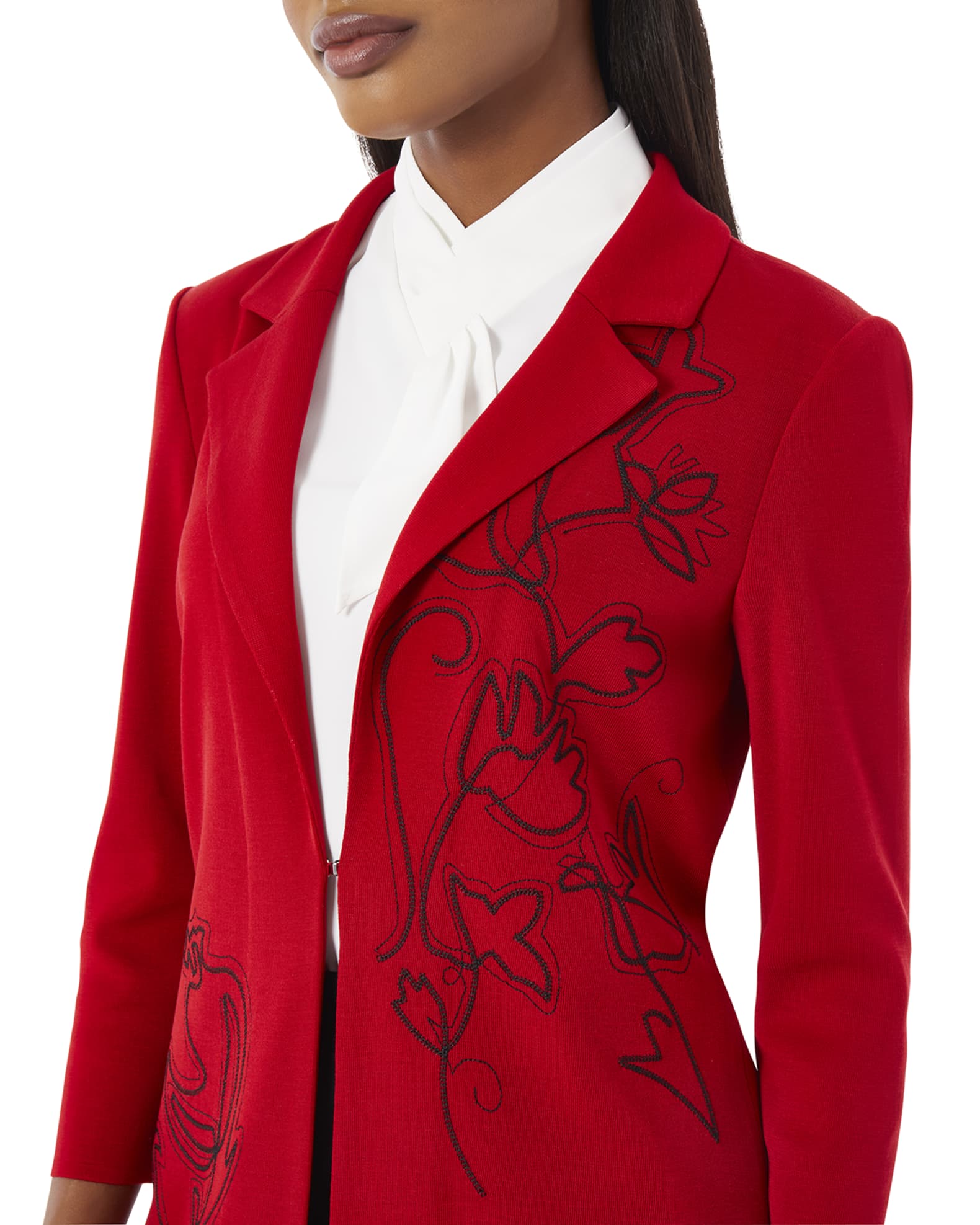 Misook Oversized Floral Embroidery Long Knit Jacket | Neiman Marcus