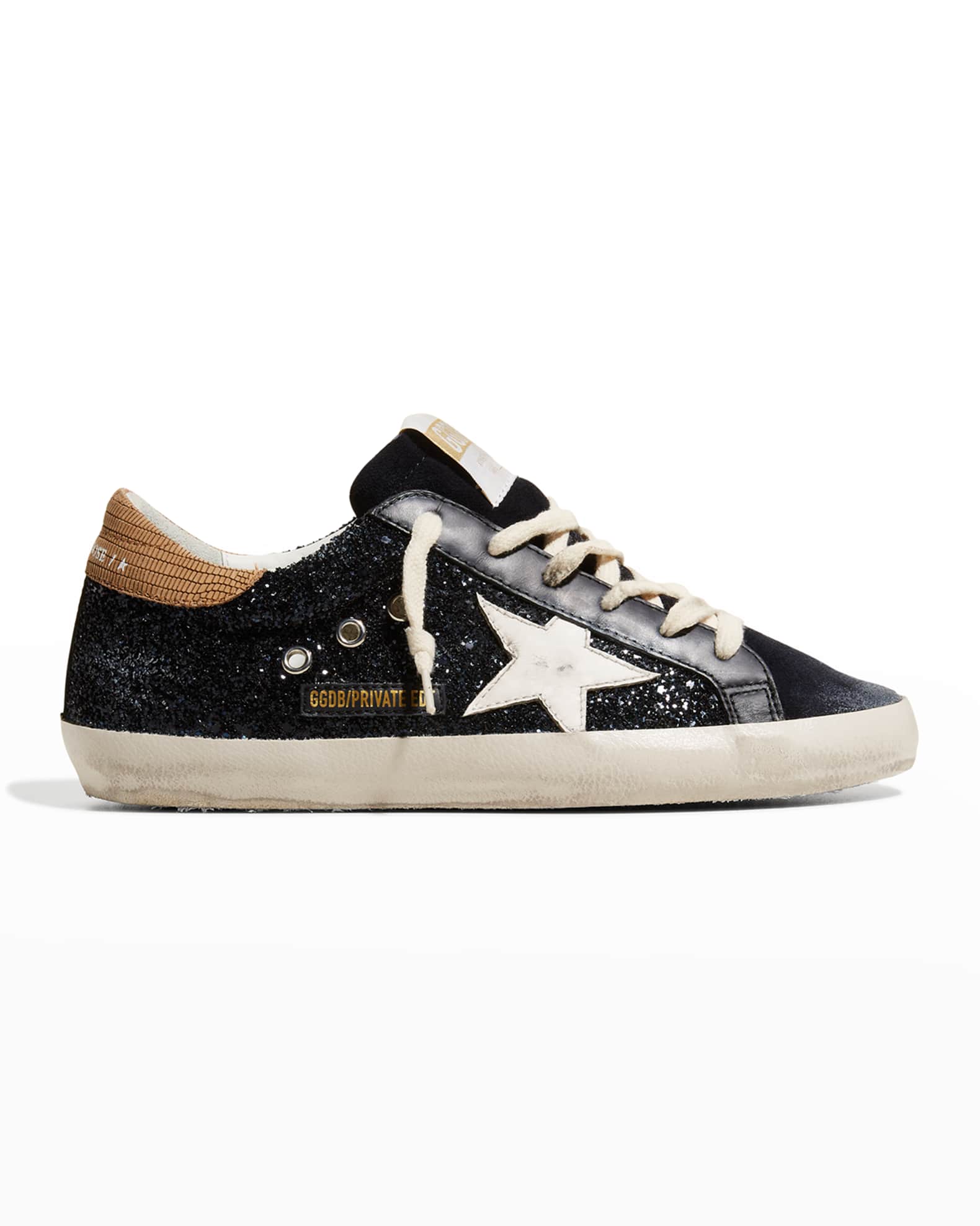 Golden Goose Superstar Navy Glitter With Snake Back And White Star ...
