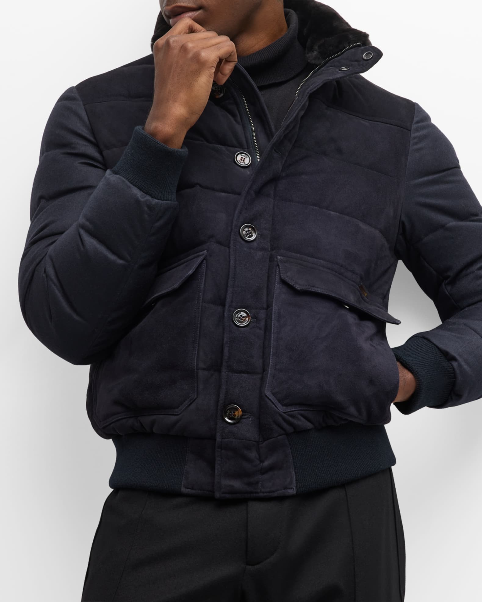 MooRER Men's Wool-Cashmere Jacket with Suede Front | Neiman Marcus