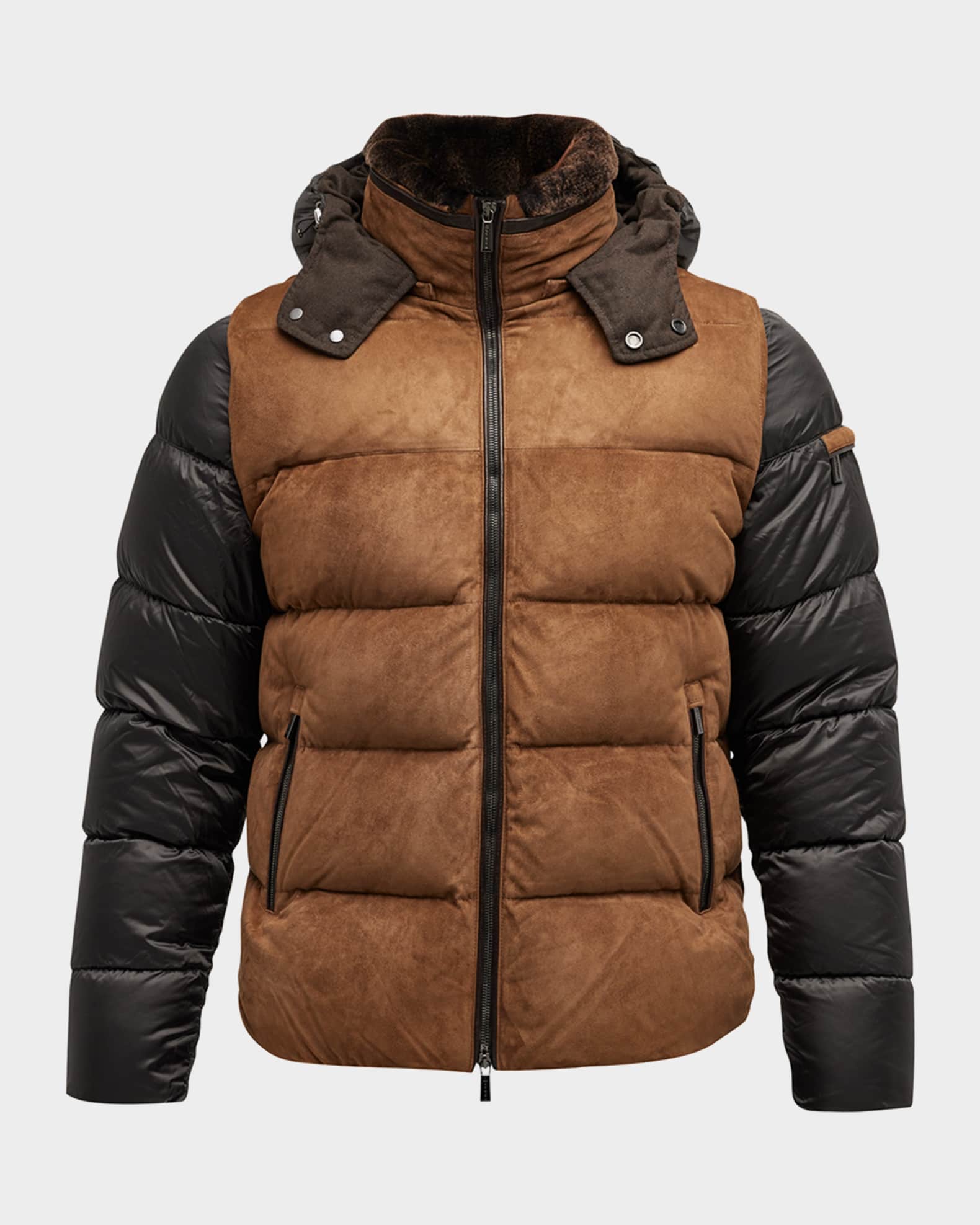 MooRER Men's Suede Bomber Jacket with Removable Nylon Sleeves | Neiman ...