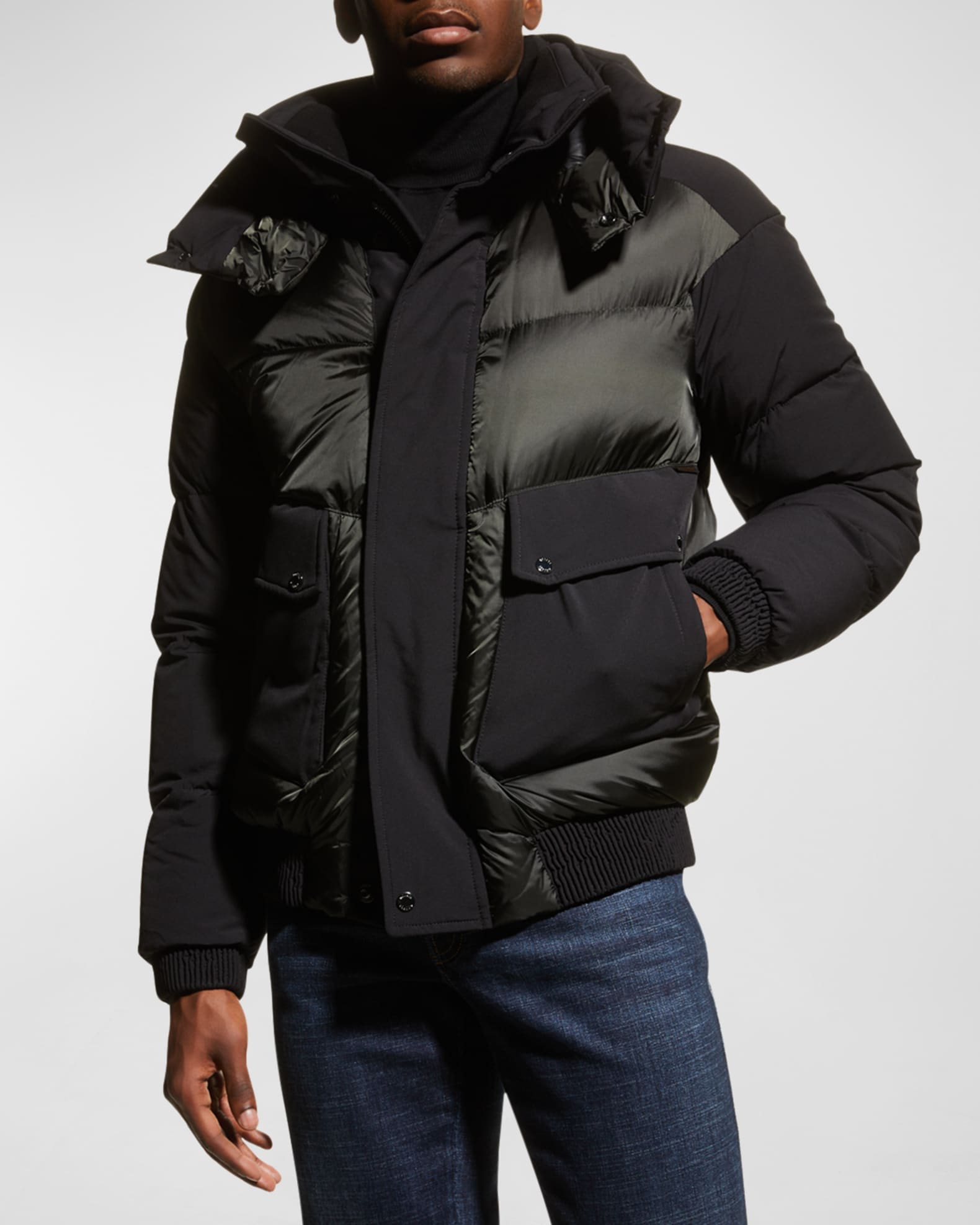 MooRER Men's Mixed Nylon Bomber Jacket | Neiman Marcus