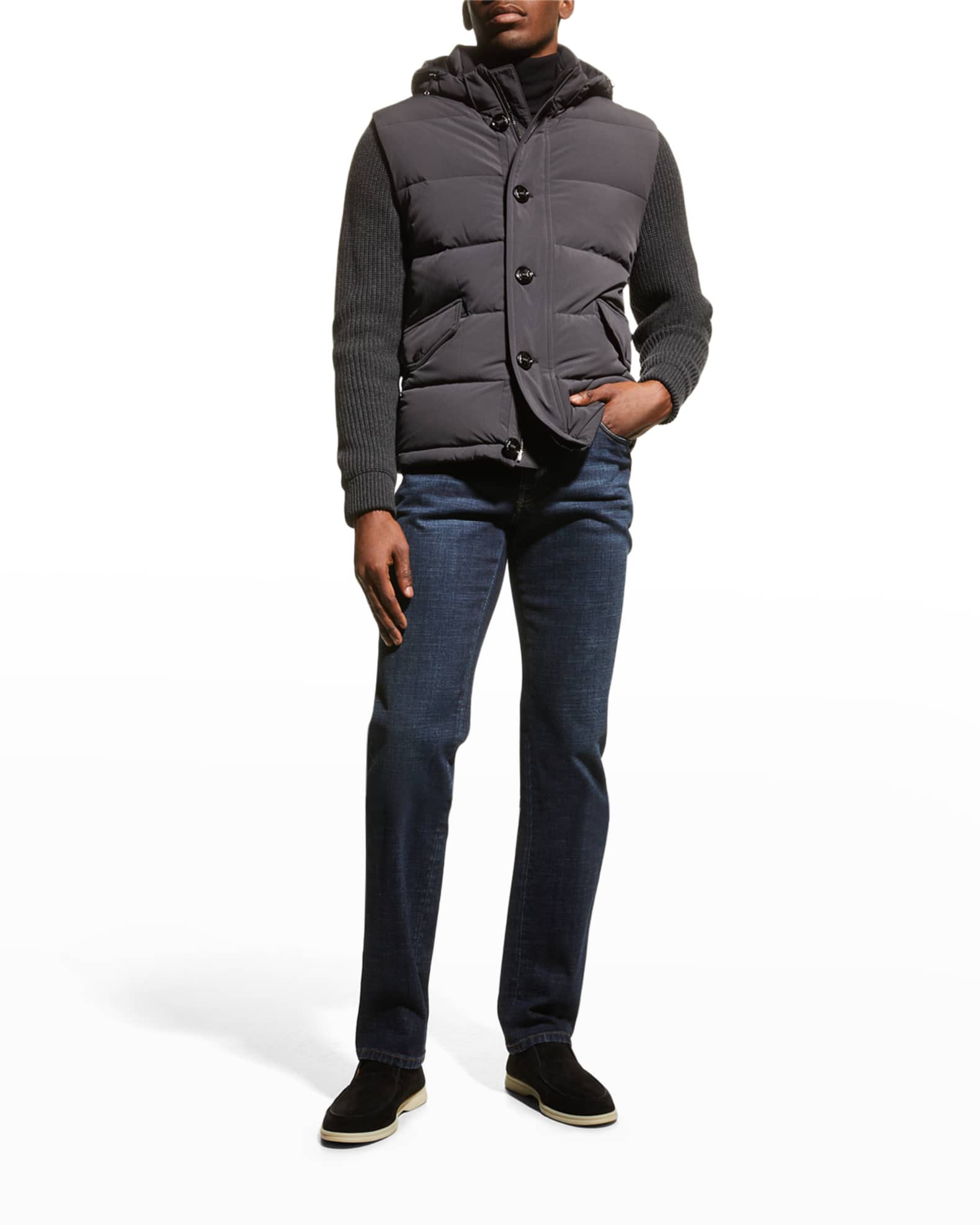 MooRER Men's Hybrid Bomber Jacket w/ Knit Sleeves | Neiman Marcus