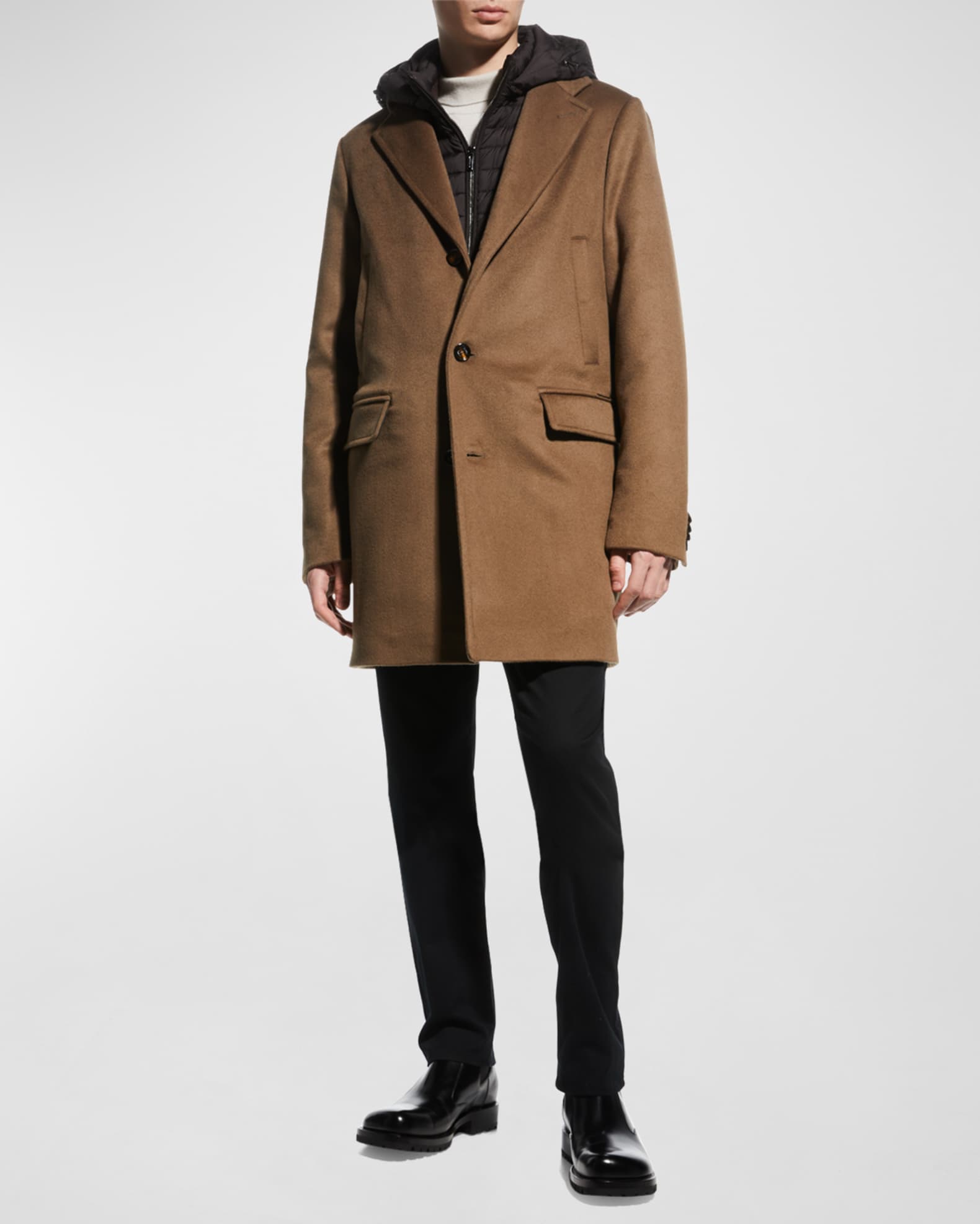MooRER Men's Wool-Cashmere Coat w/ Removable Bib | Neiman Marcus