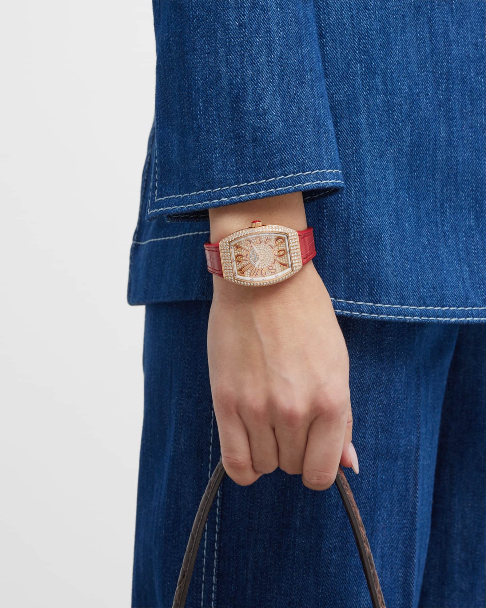 Franck Muller 18K Rose Gold Diamond Lady Vanguard Watch with Red ...