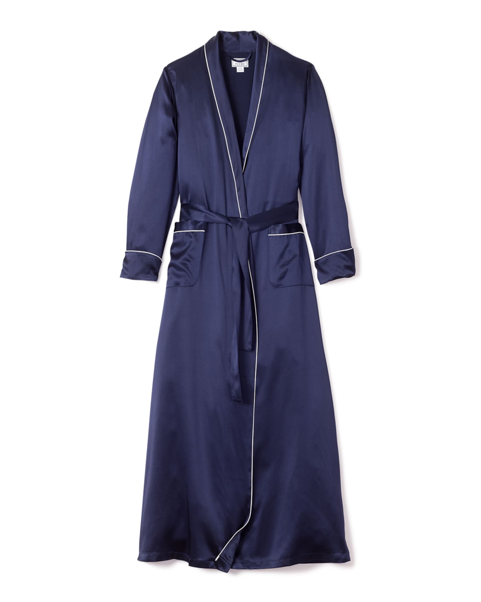 Petite Plume Long Piped Silk Robe | Neiman Marcus