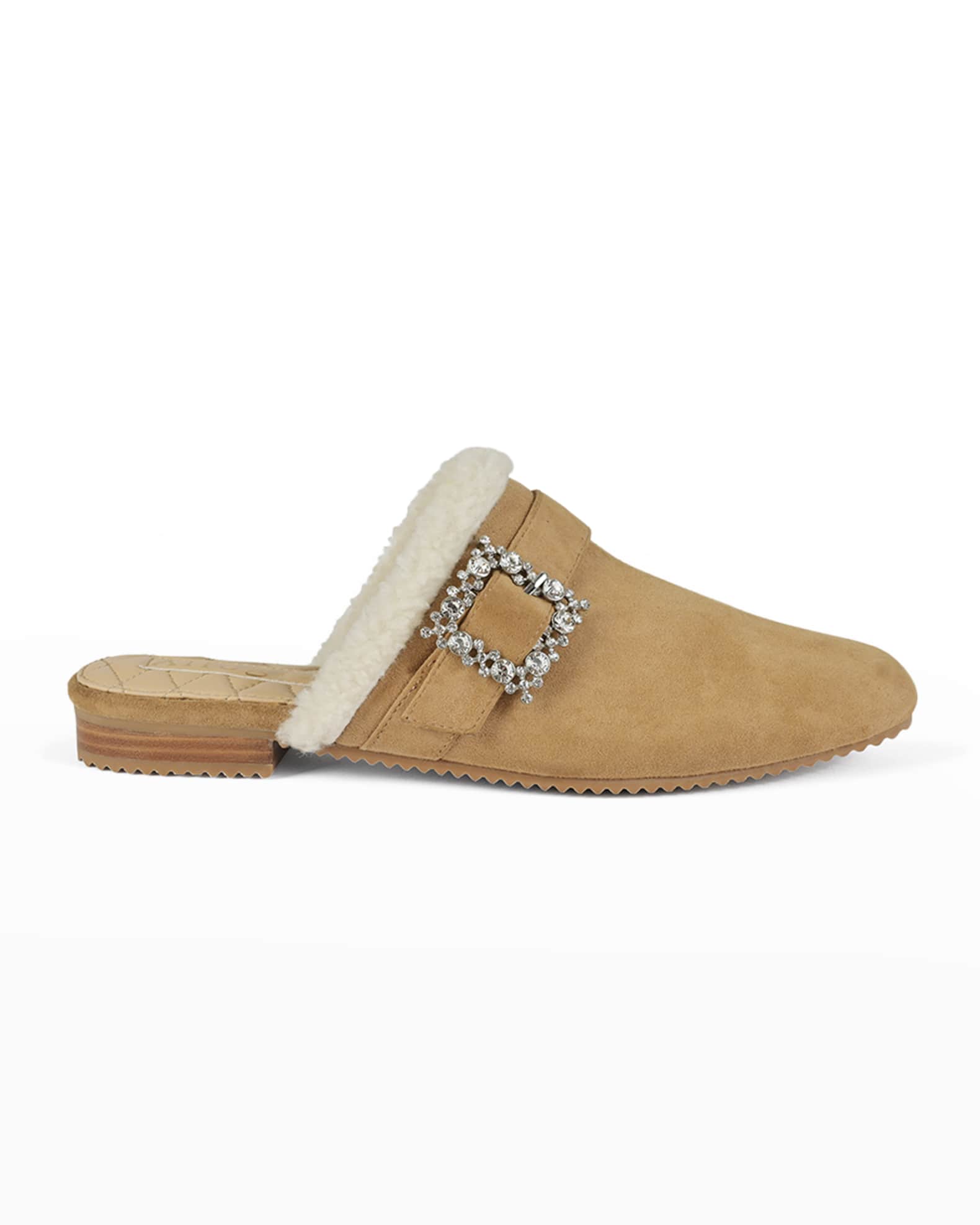 Allegra James Sami Suede Crystal Buckle Slippers | Neiman Marcus