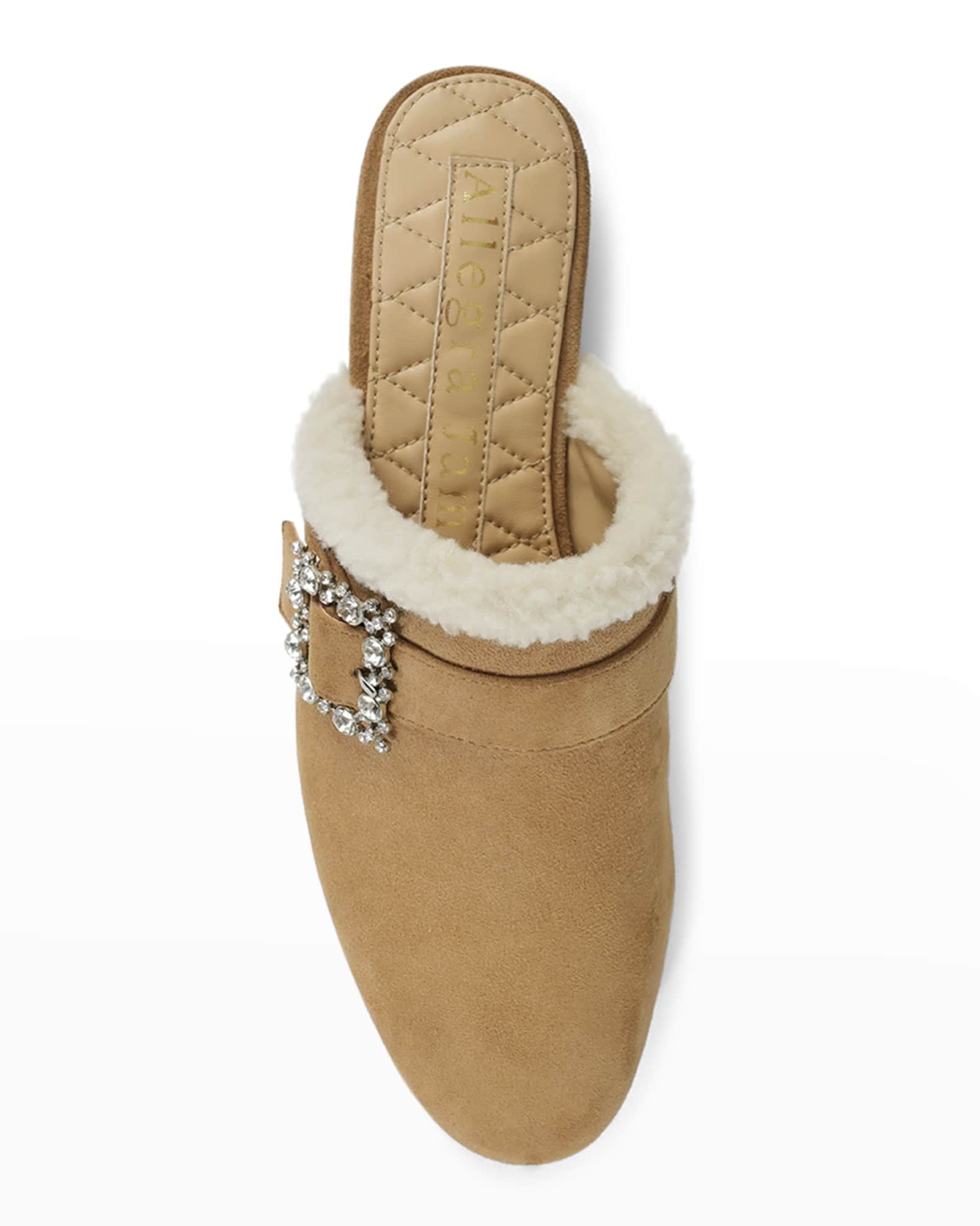 Allegra James Sami Suede Crystal Buckle Slippers | Neiman Marcus