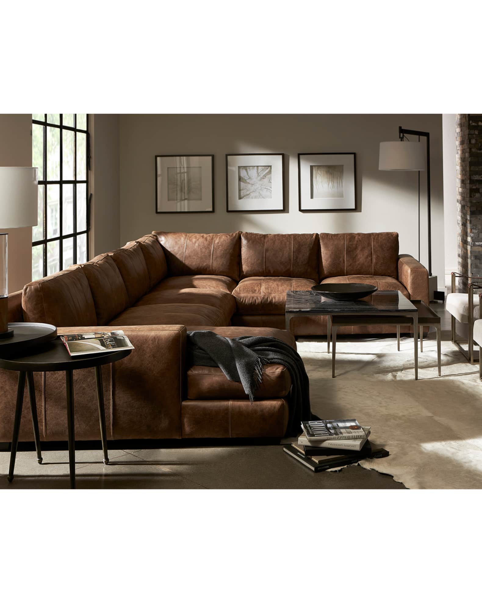 Bernhardt Dawkins 5-Piece Left Chaise Leather Sectional | Neiman Marcus
