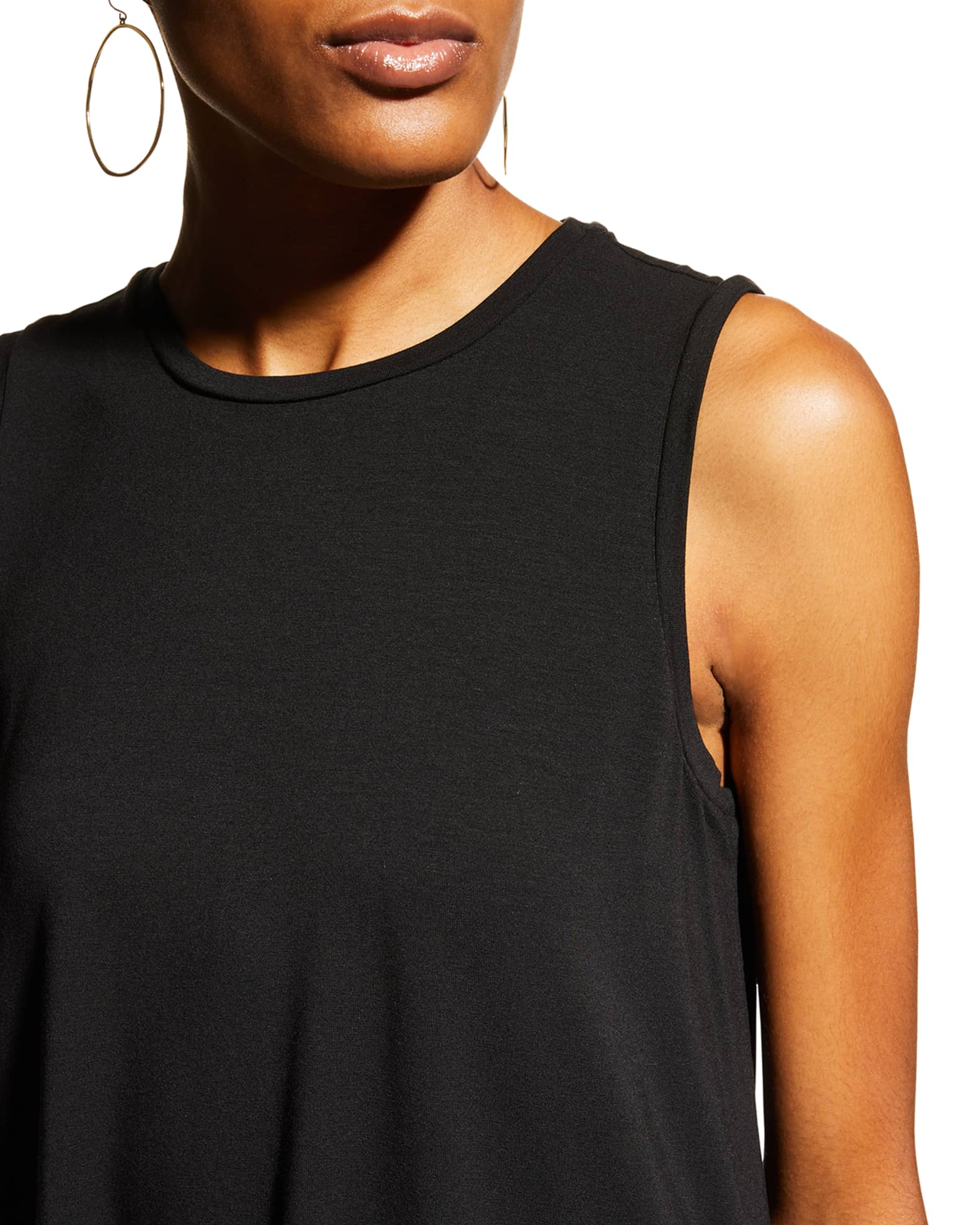 Eileen Fisher Crewneck Long Stretch Jersey Shell | Neiman Marcus