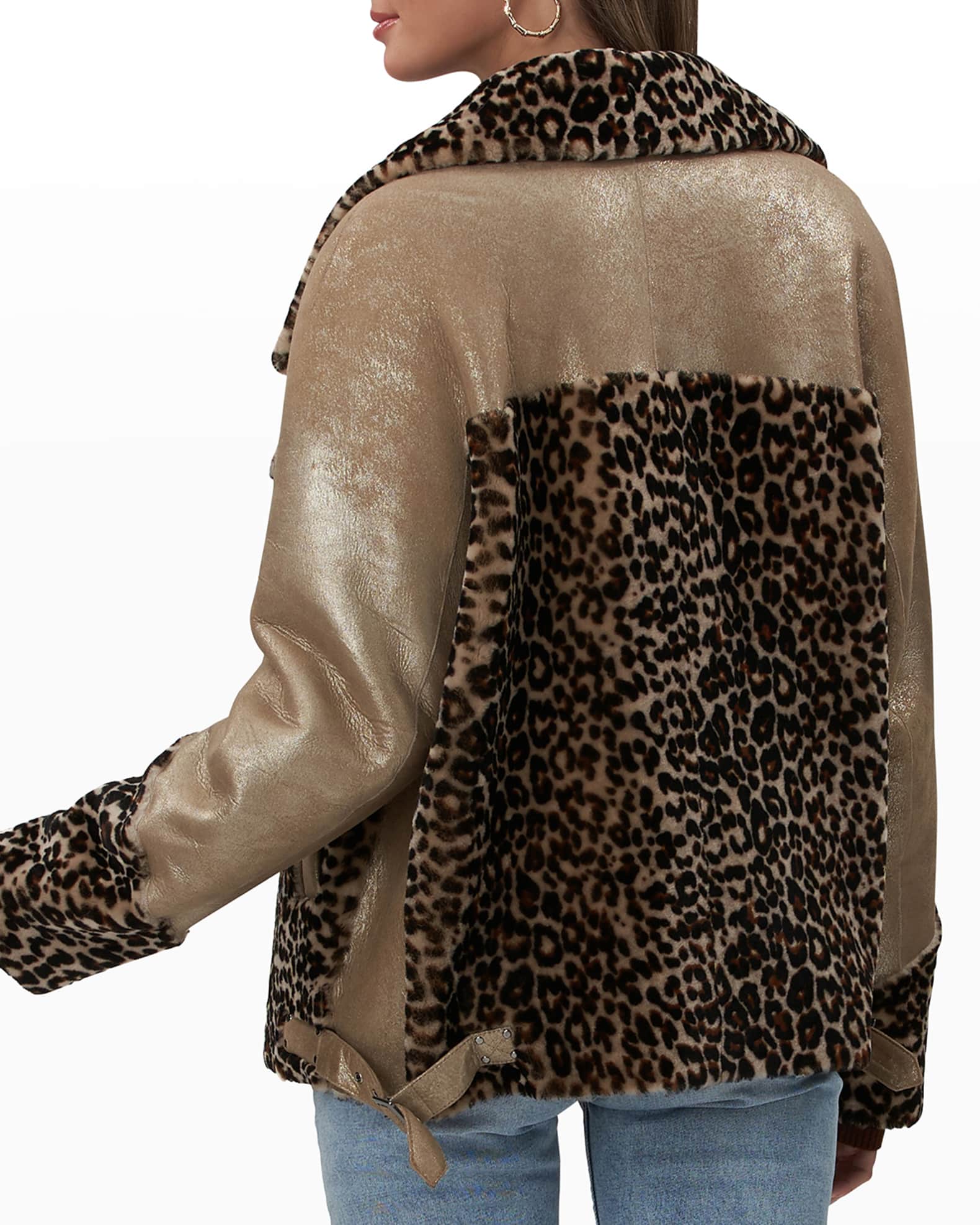Gorski Leopard-Print Shearling Moto Jacket | Neiman Marcus