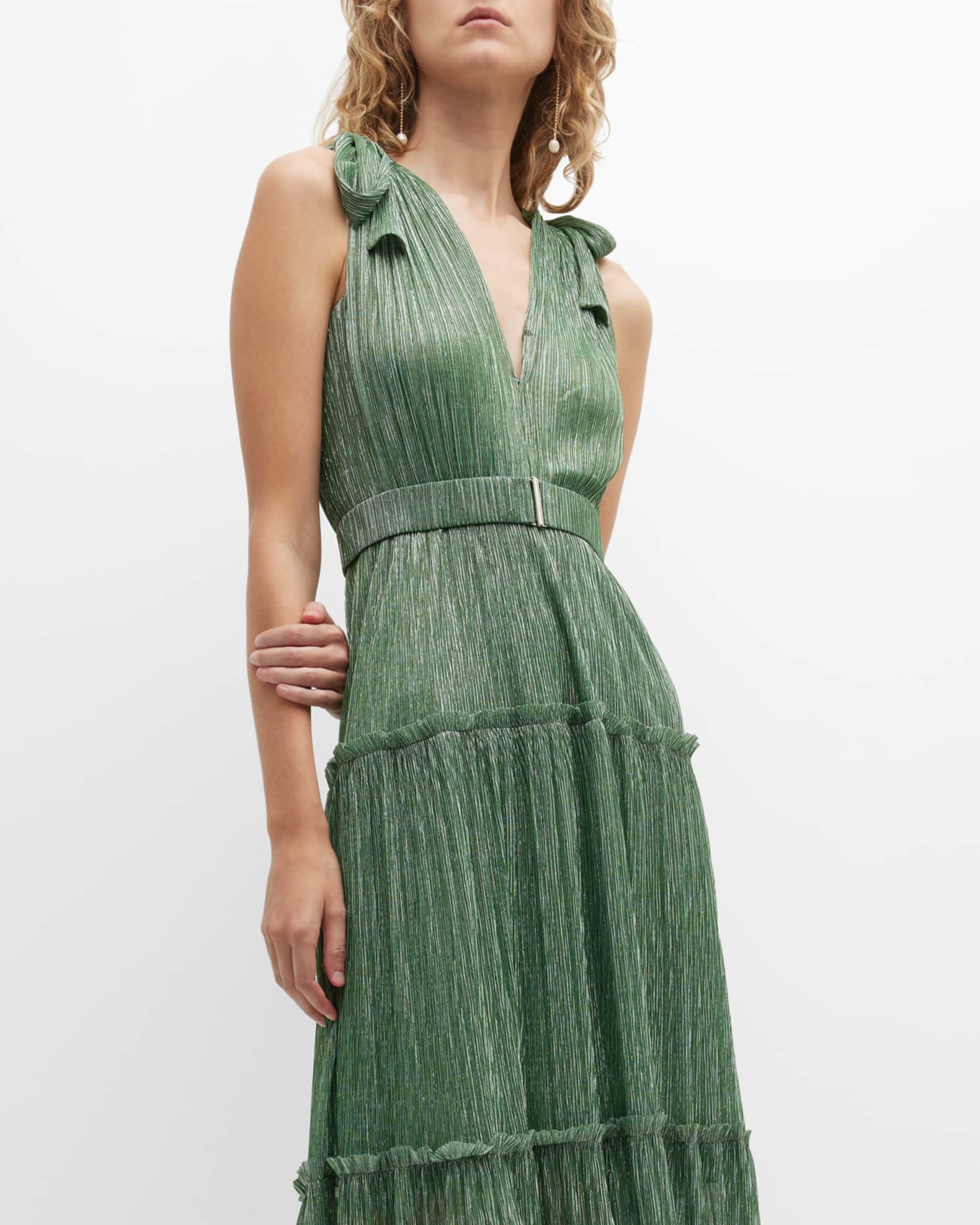 Sabina Musayev Helena Long Pleated Shimmer Dress | Neiman Marcus