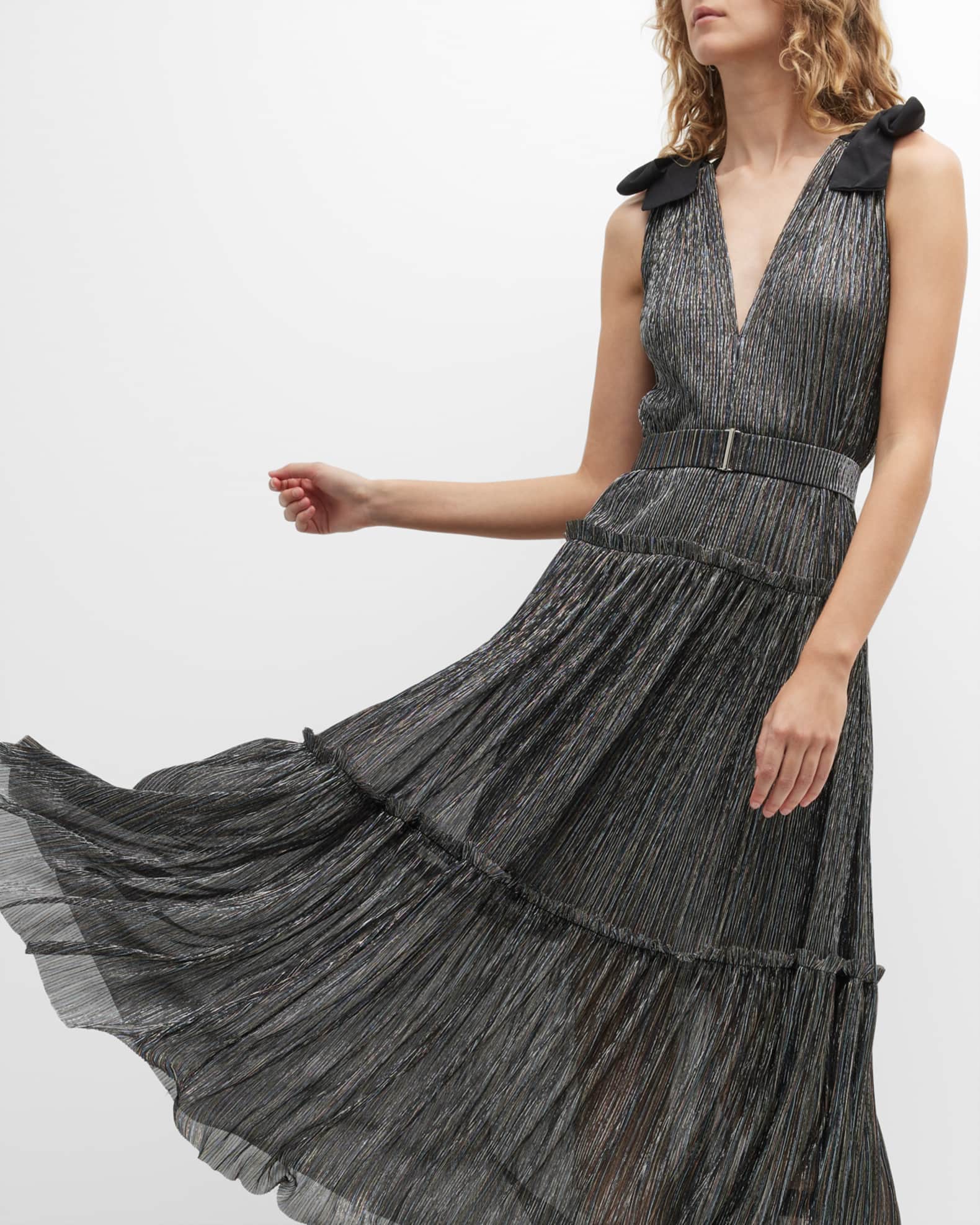 Sabina Musayev Ray Tiered Satin Dress with Bows | Neiman Marcus