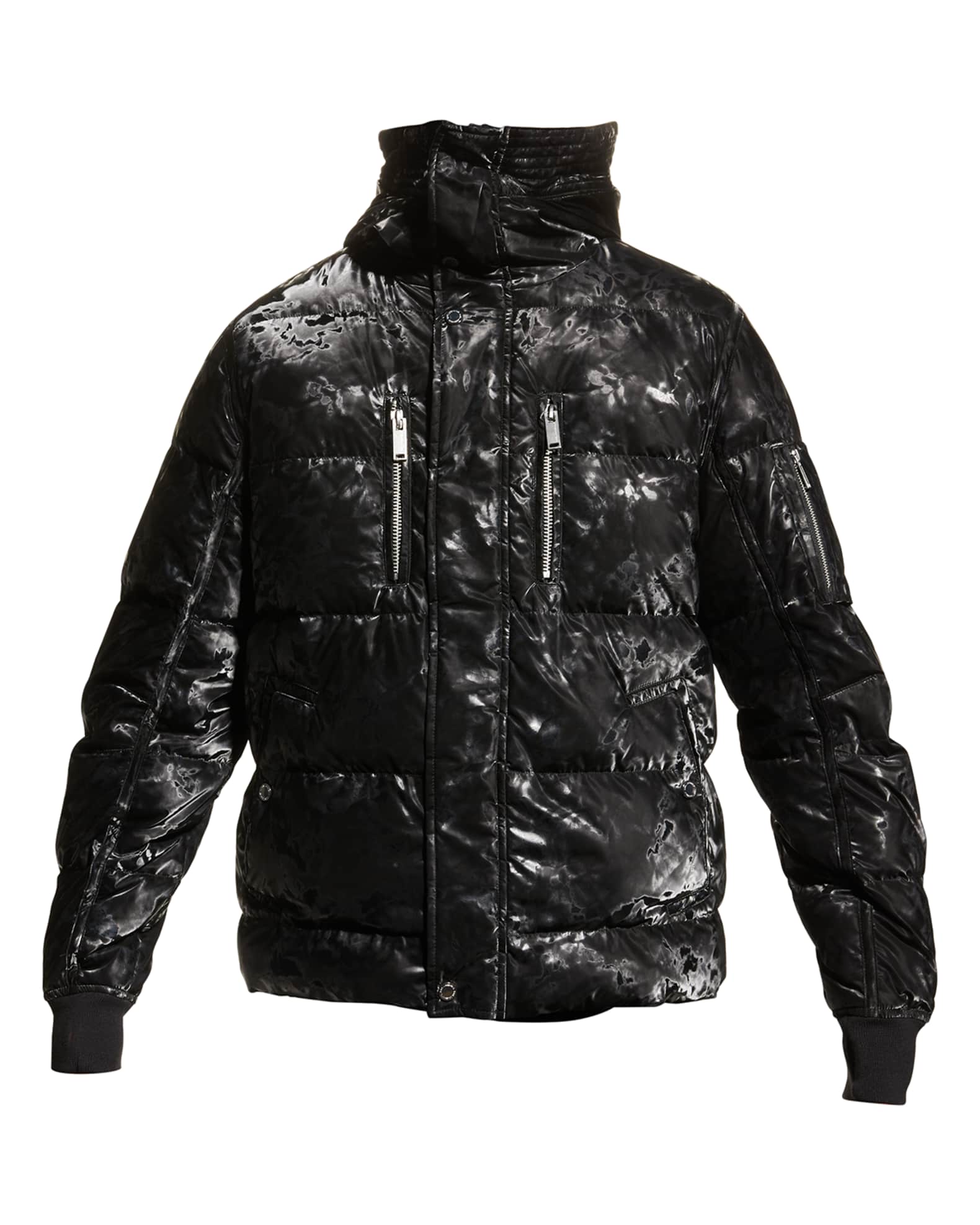 Karl Lagerfeld Paris Men's Smoke-Print Faux Fur Lined Puffer Jacket ...