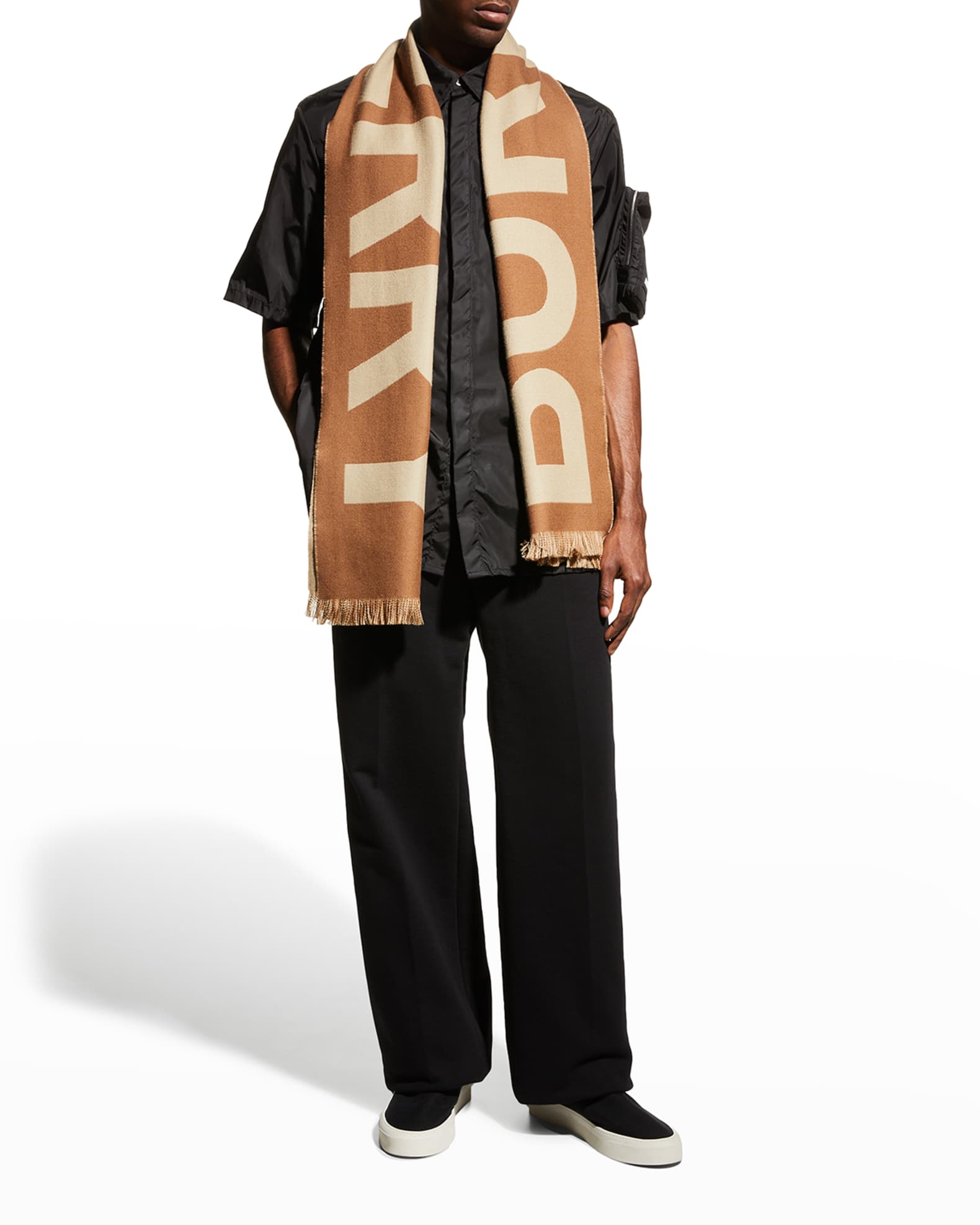 Burberry Men's Wool Logo Football Scarf | Neiman Marcus