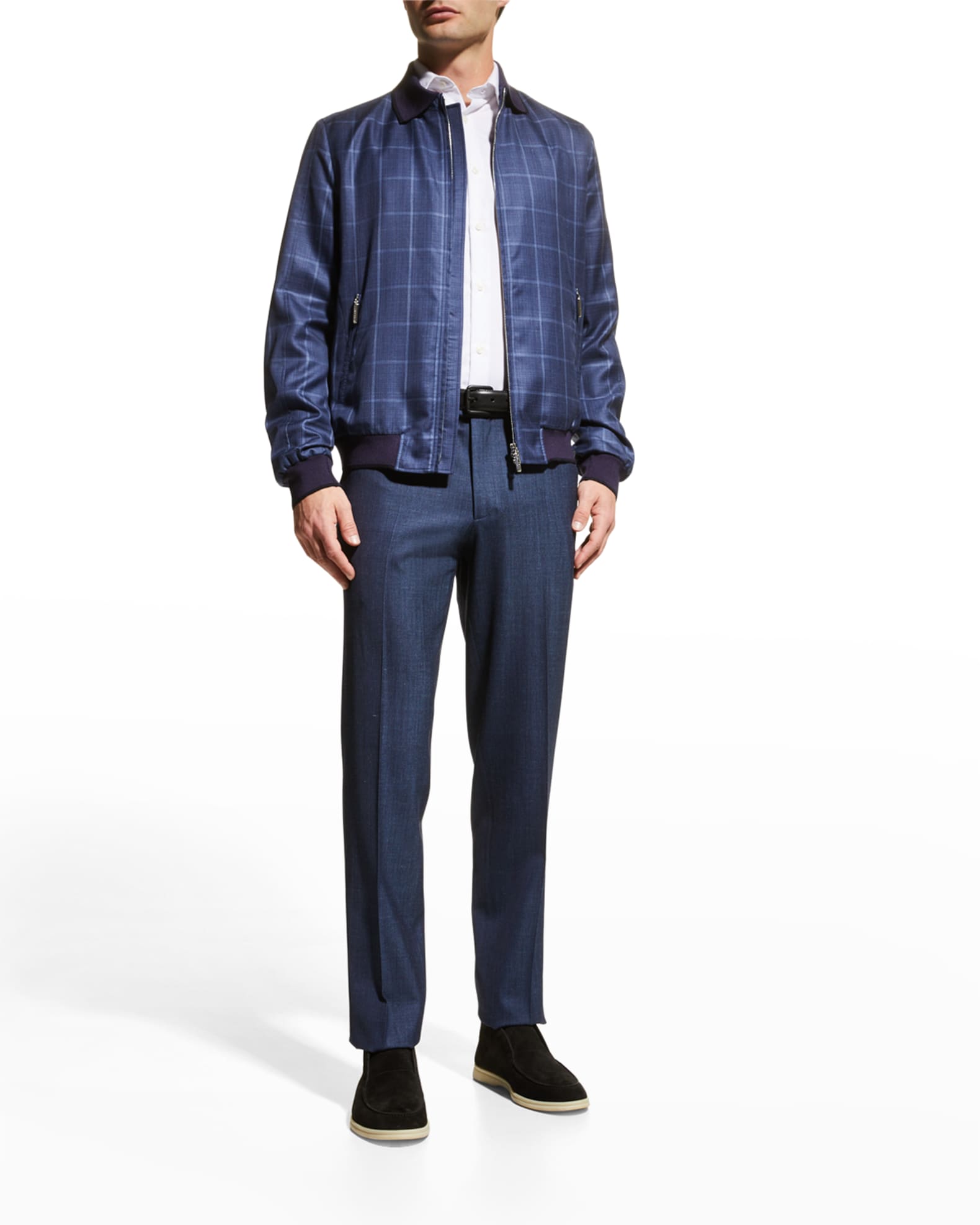 Stefano Ricci Men's Cashmere-Silk Windowpane Zip Blouson | Neiman Marcus