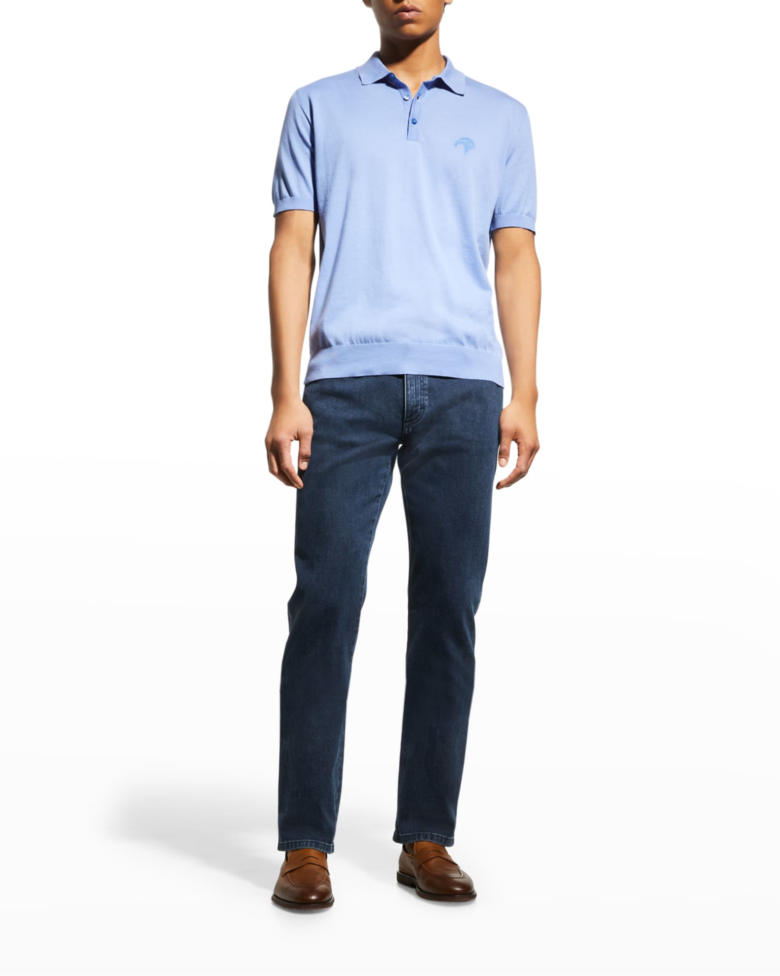 Stefano Ricci Men's Cotton Tonal-Embroidered Polo Shirt | Neiman Marcus