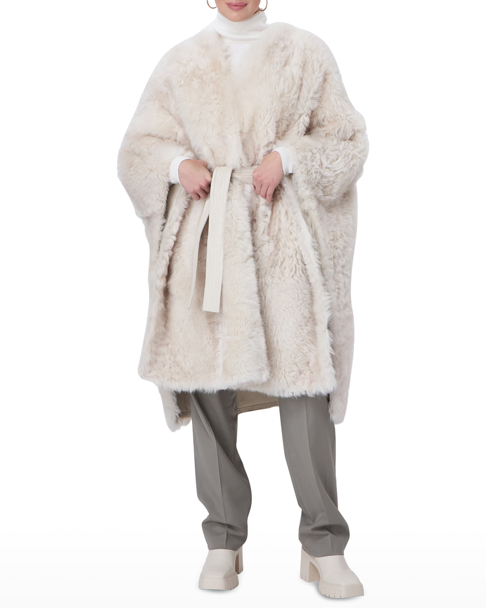 Yves Salomon Belted Lamb Fur Cape | Neiman Marcus