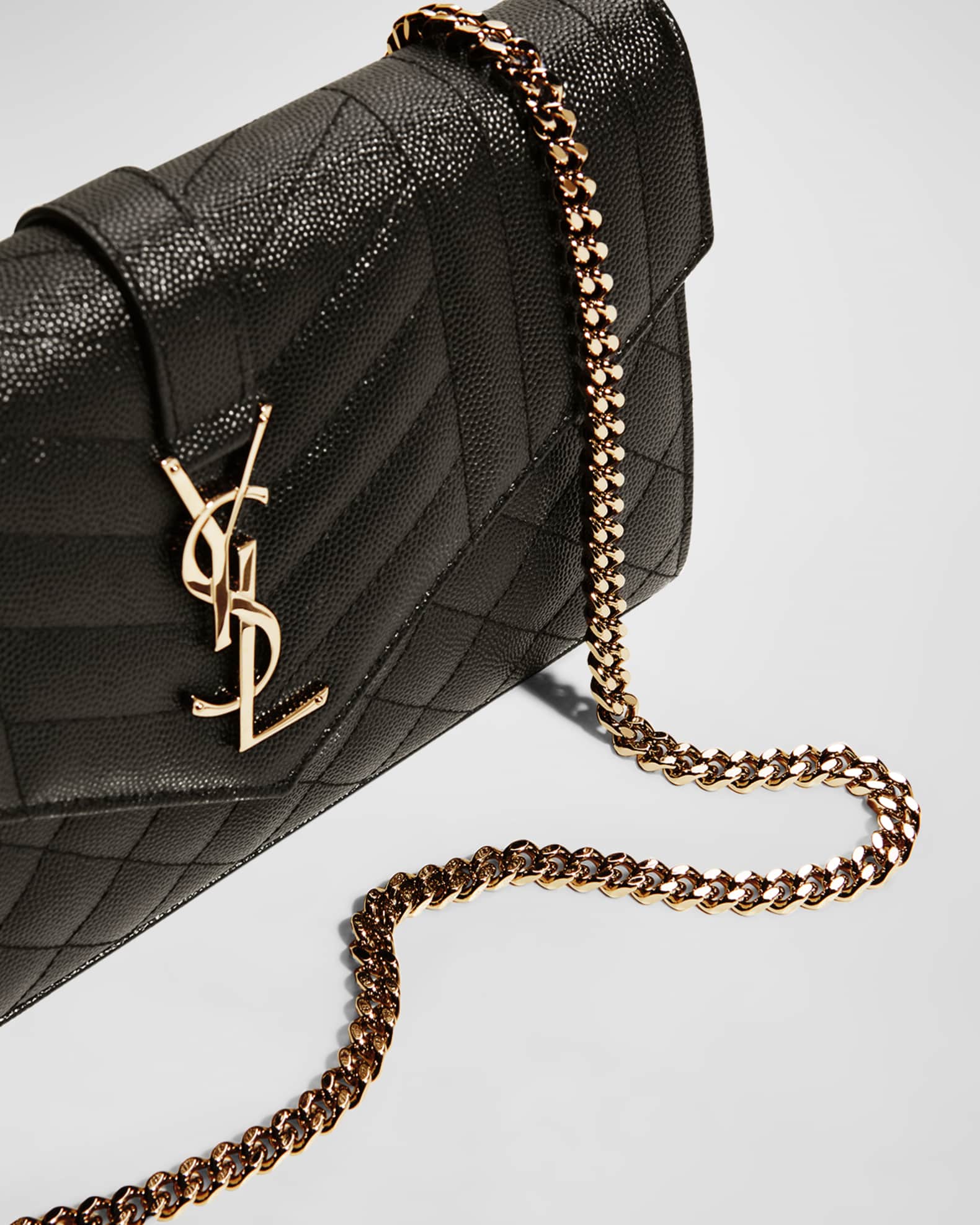 Saint Laurent Envelope Triquilt YSL Wallet on Chain in Grained Leather ...