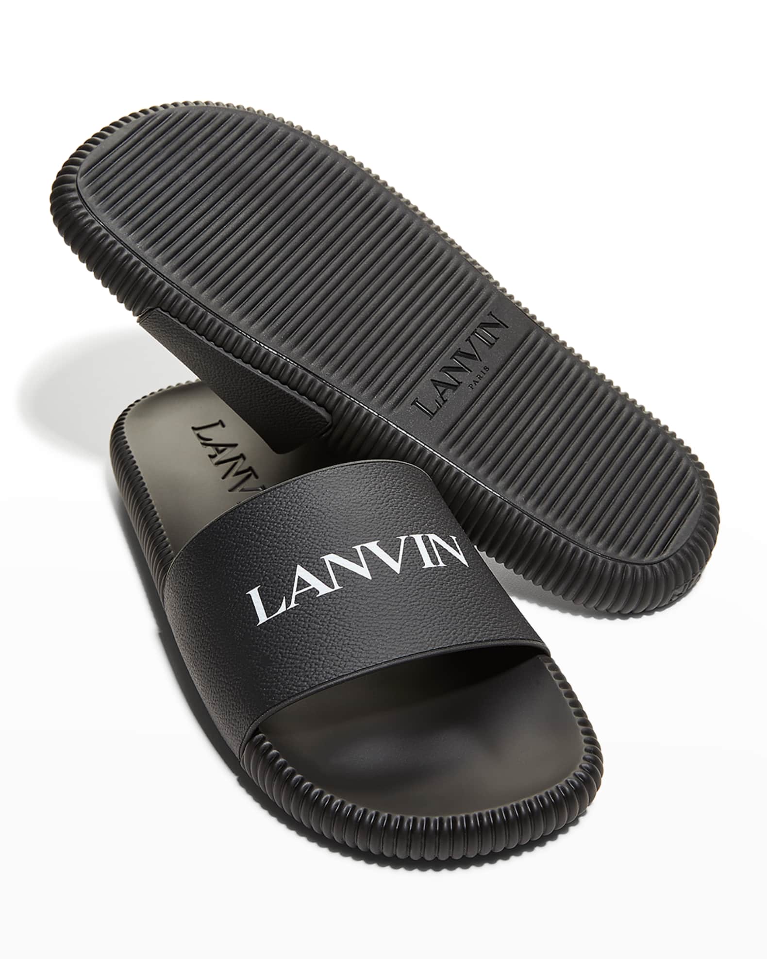 Lanvin Men's Logo Leather Slide Sandals | Neiman Marcus