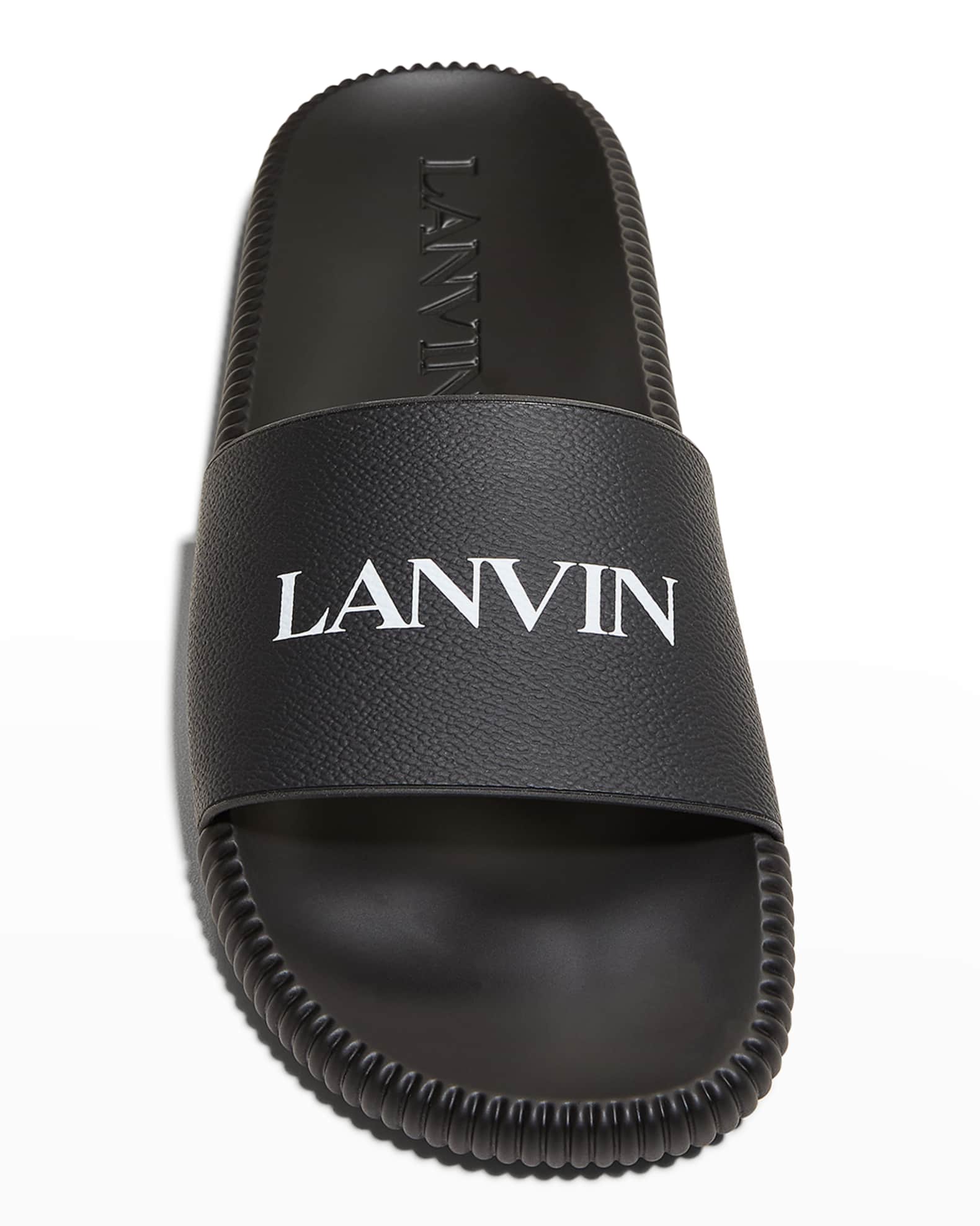 Lanvin Men's Logo Leather Slide Sandals | Neiman Marcus