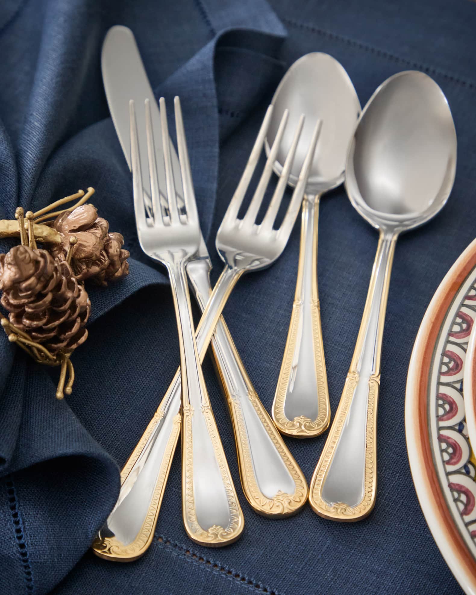 Neiman Marcus Firenze CW Gold Decor Stainless Steel 20-Piece Flatware ...