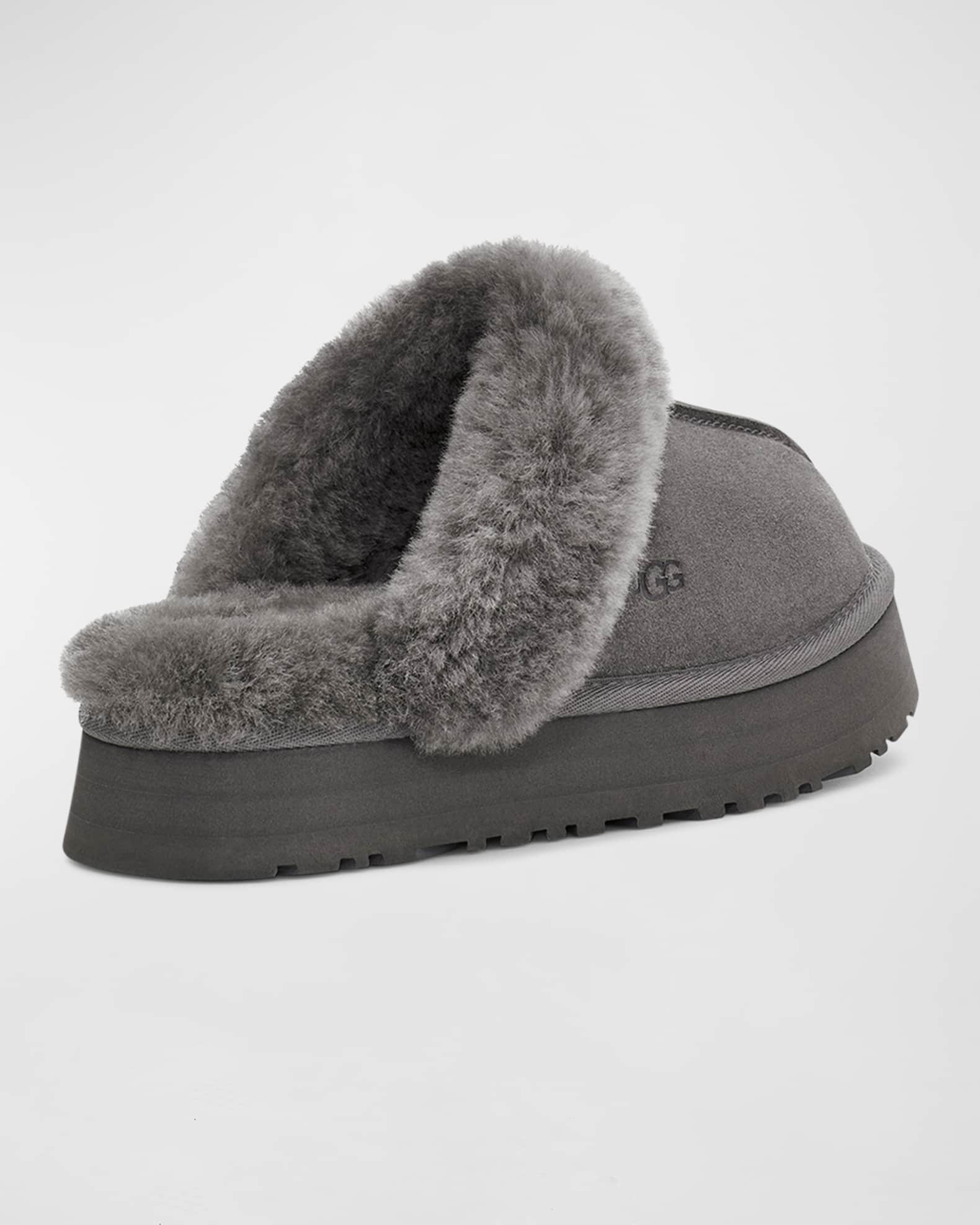 UGG Disquette Suede & Shearling Platform Slippers | Neiman Marcus