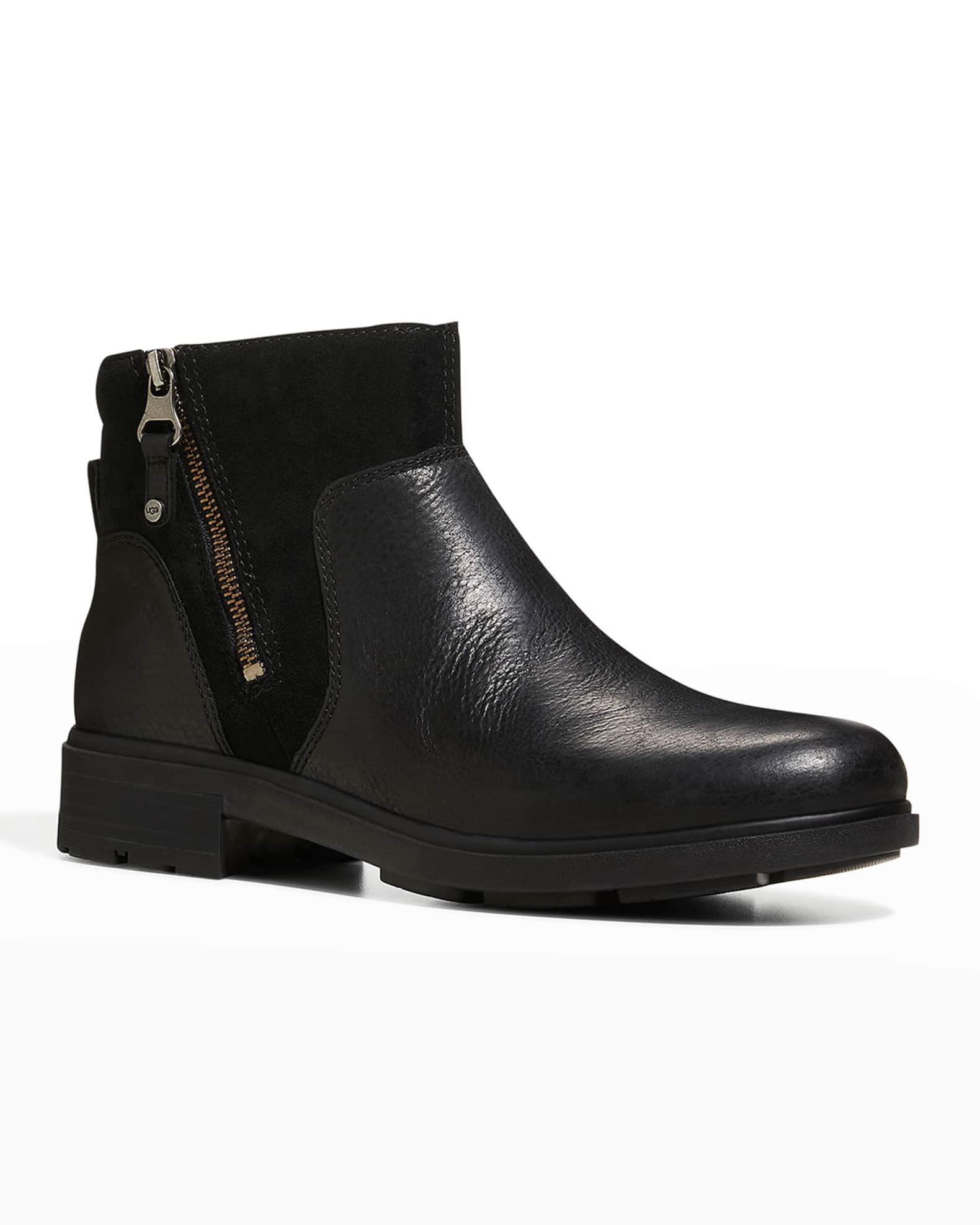 UGG Harrison Waterproof Mix-Leather Zip Ankle Booties | Neiman Marcus