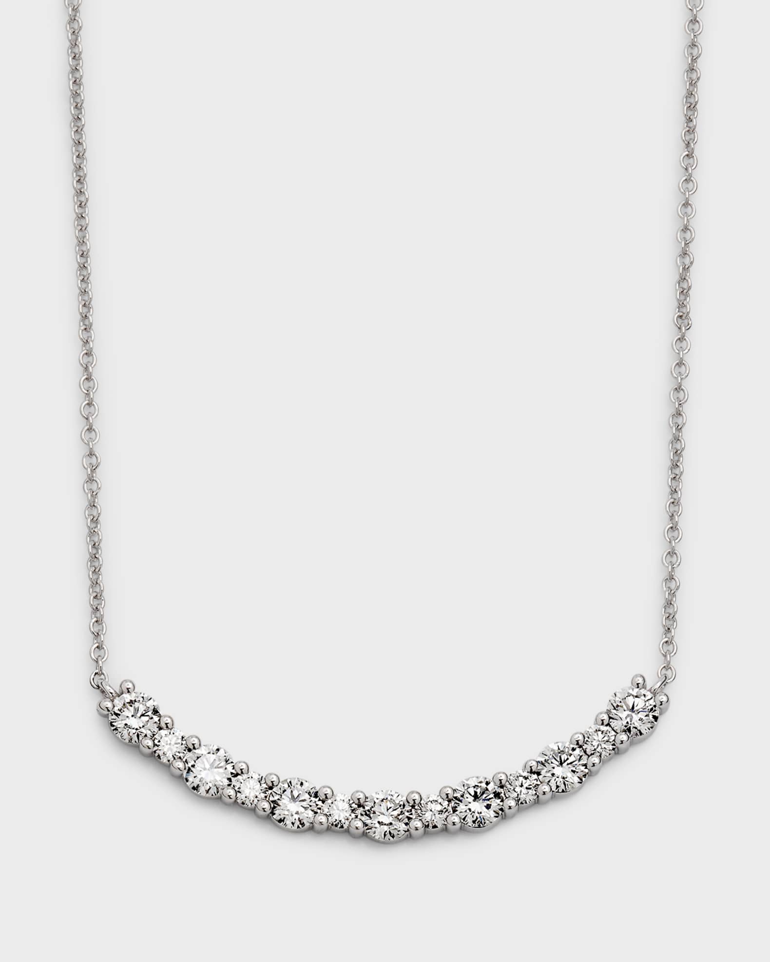 Neiman Marcus Diamonds 18K White Gold Round Diamond Smiley Bar Necklace ...