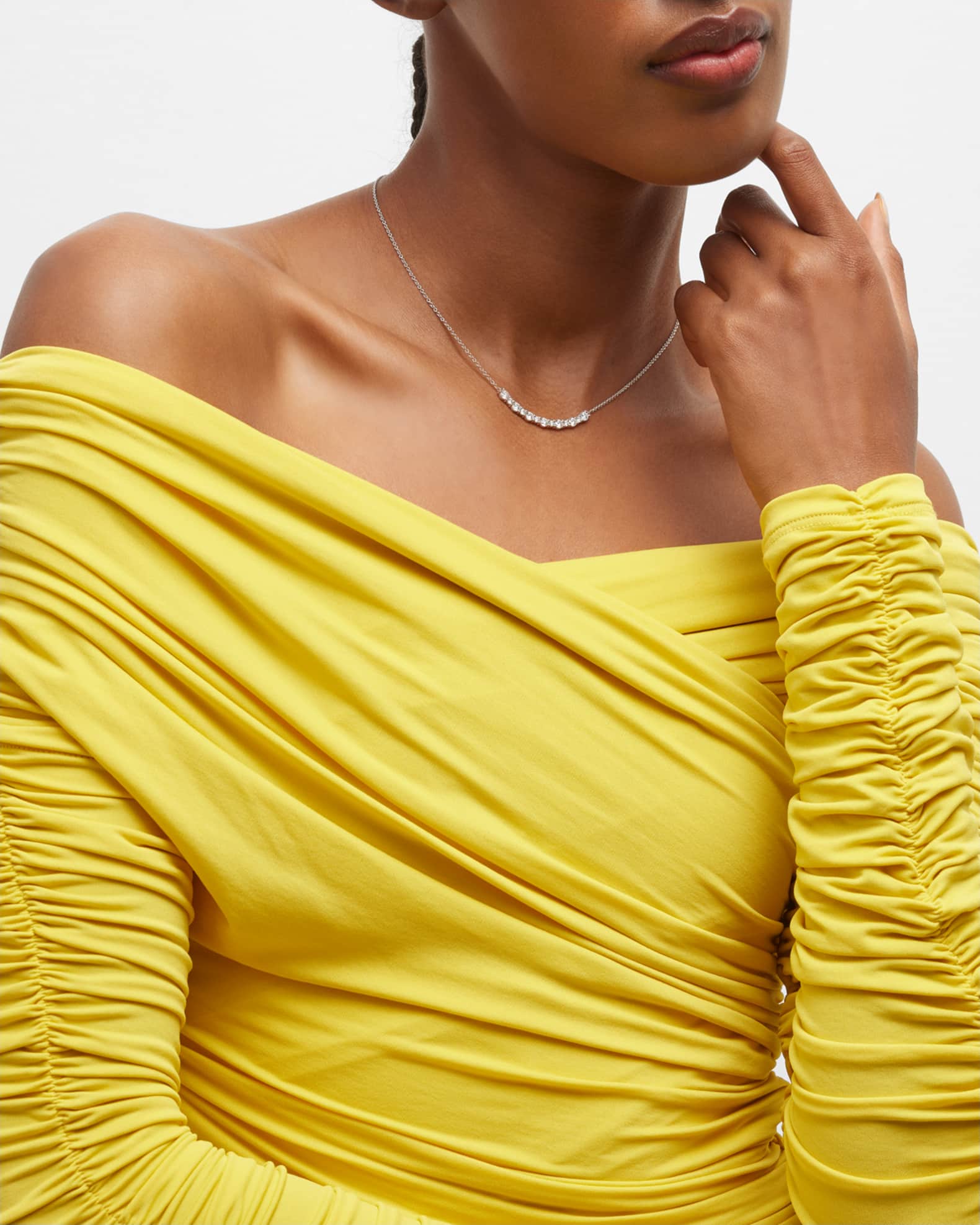 Neiman Marcus Diamonds 18K White Gold Round Diamond Smiley Bar Necklace ...