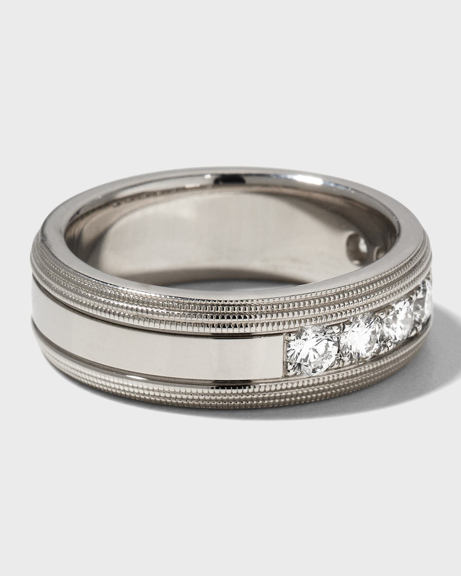 Neiman Marcus Diamonds Men's 18k White Gold Round 7-Diamond Ring, Size ...