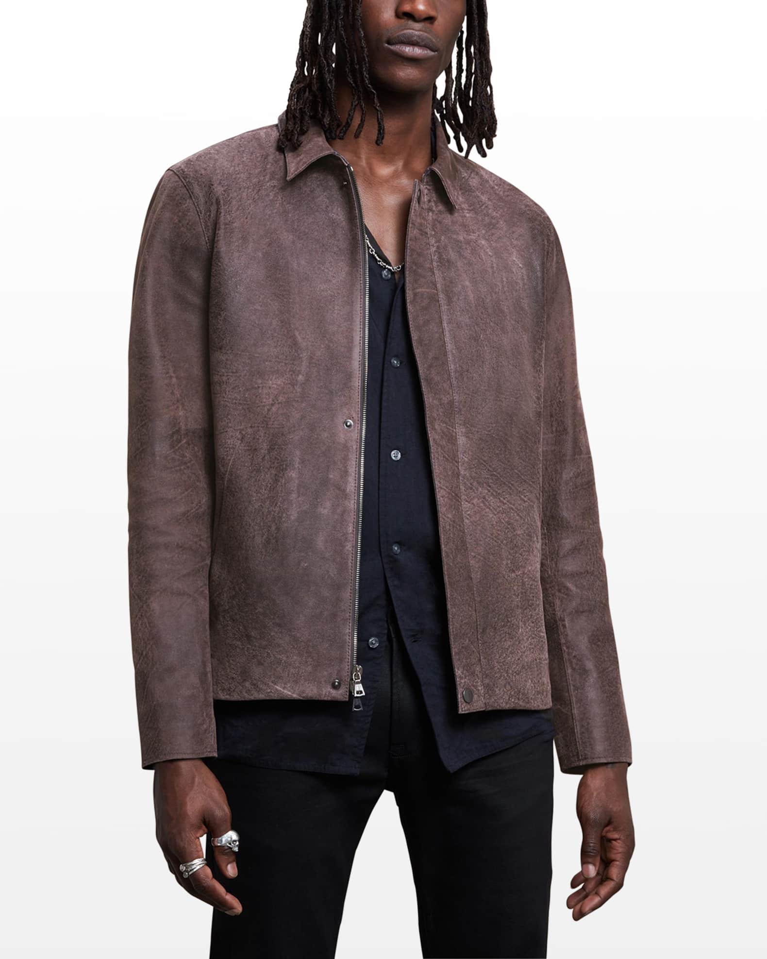 John Varvatos Men's Leather Zip Jacket | Neiman Marcus