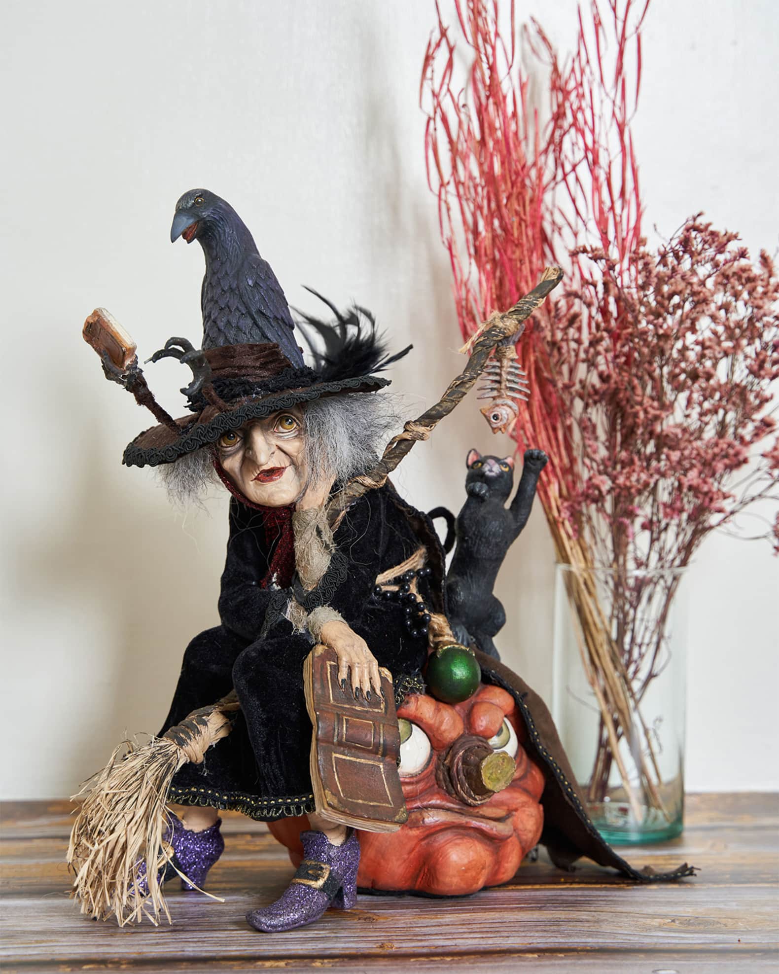 Katherine's Collection Winona Witch with Broom and Cat Tabletop ...