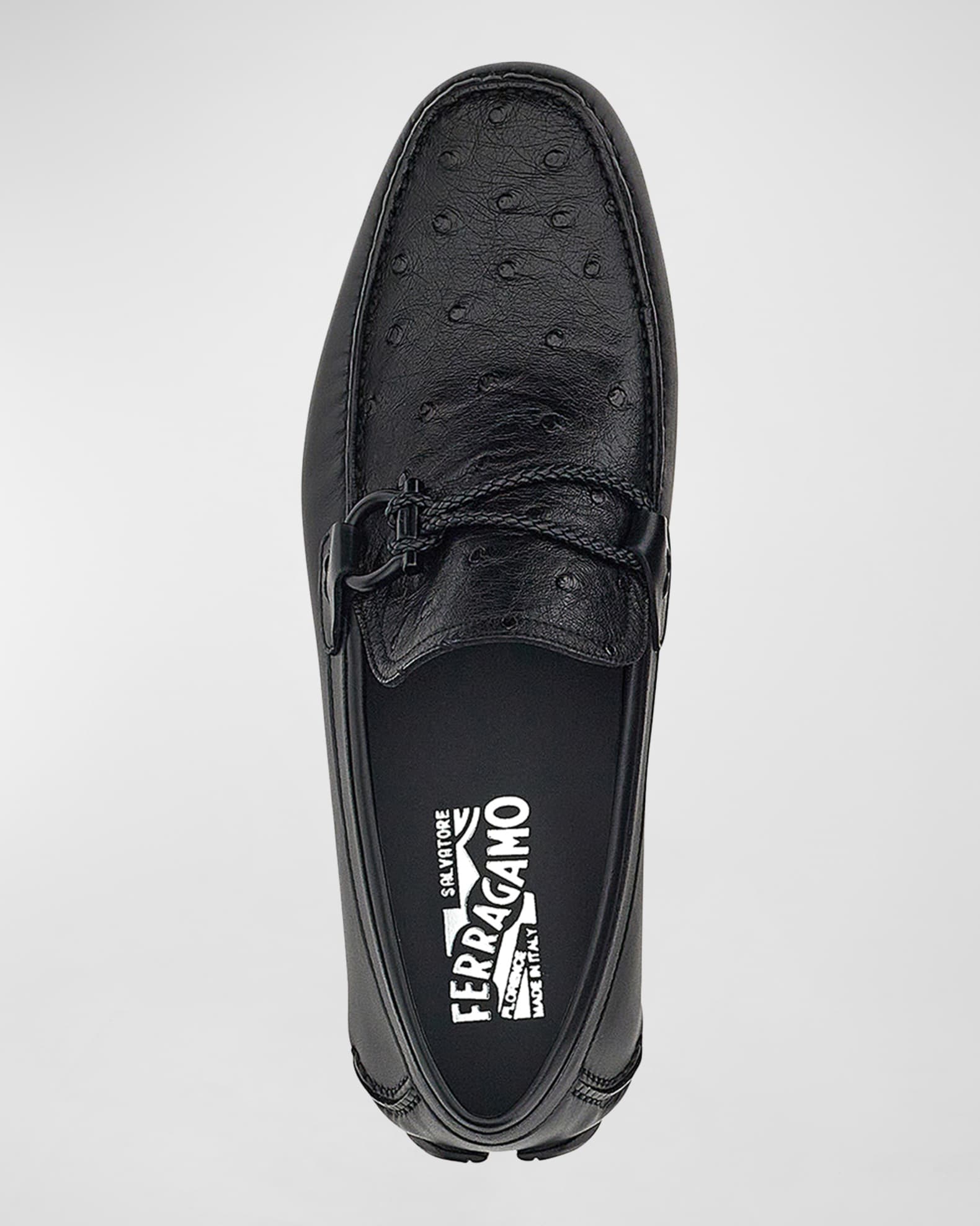Ferragamo Men's Gancio Textured Leather Drivers | Neiman Marcus