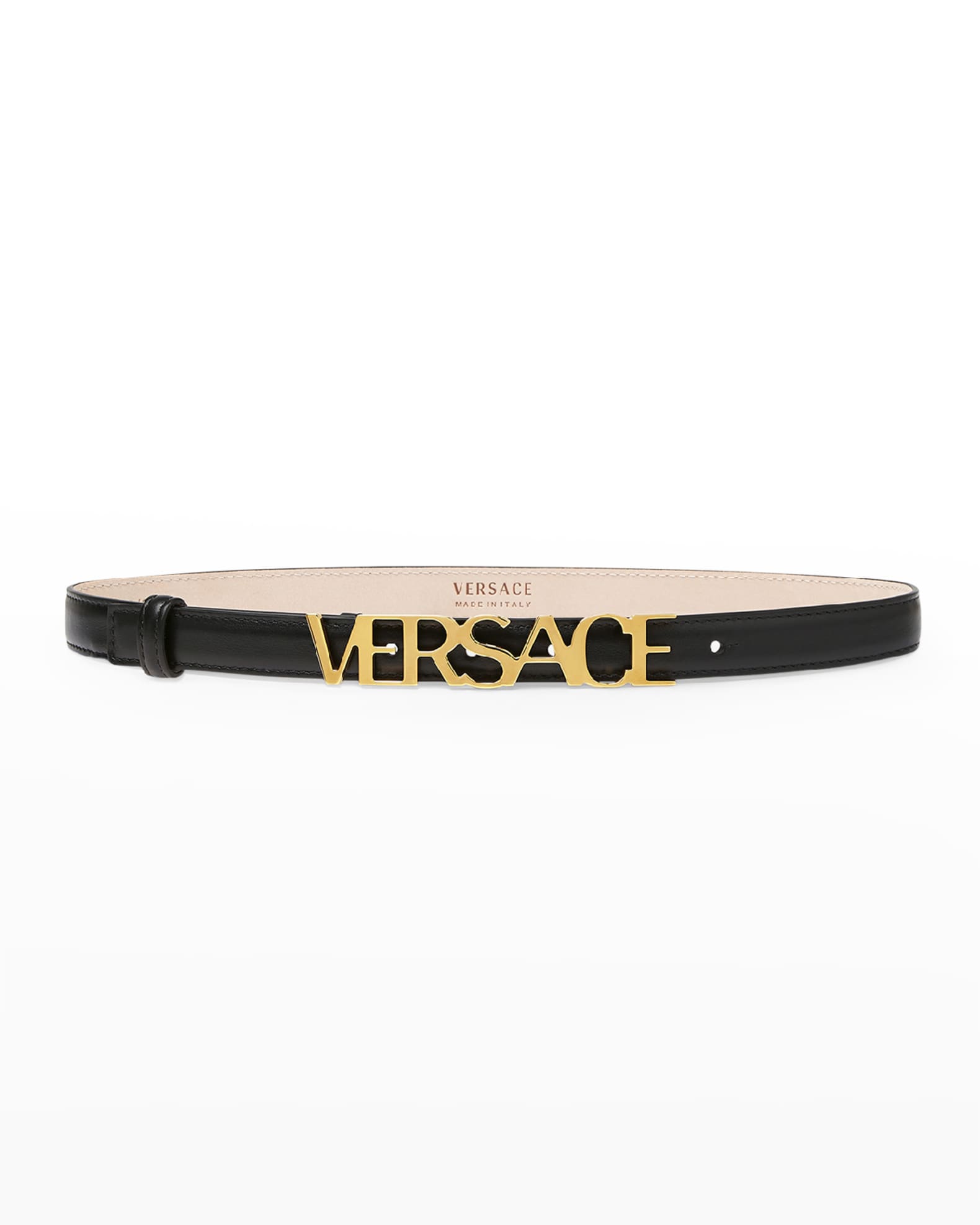 Versace Leather Letter Logo Belt | Neiman Marcus